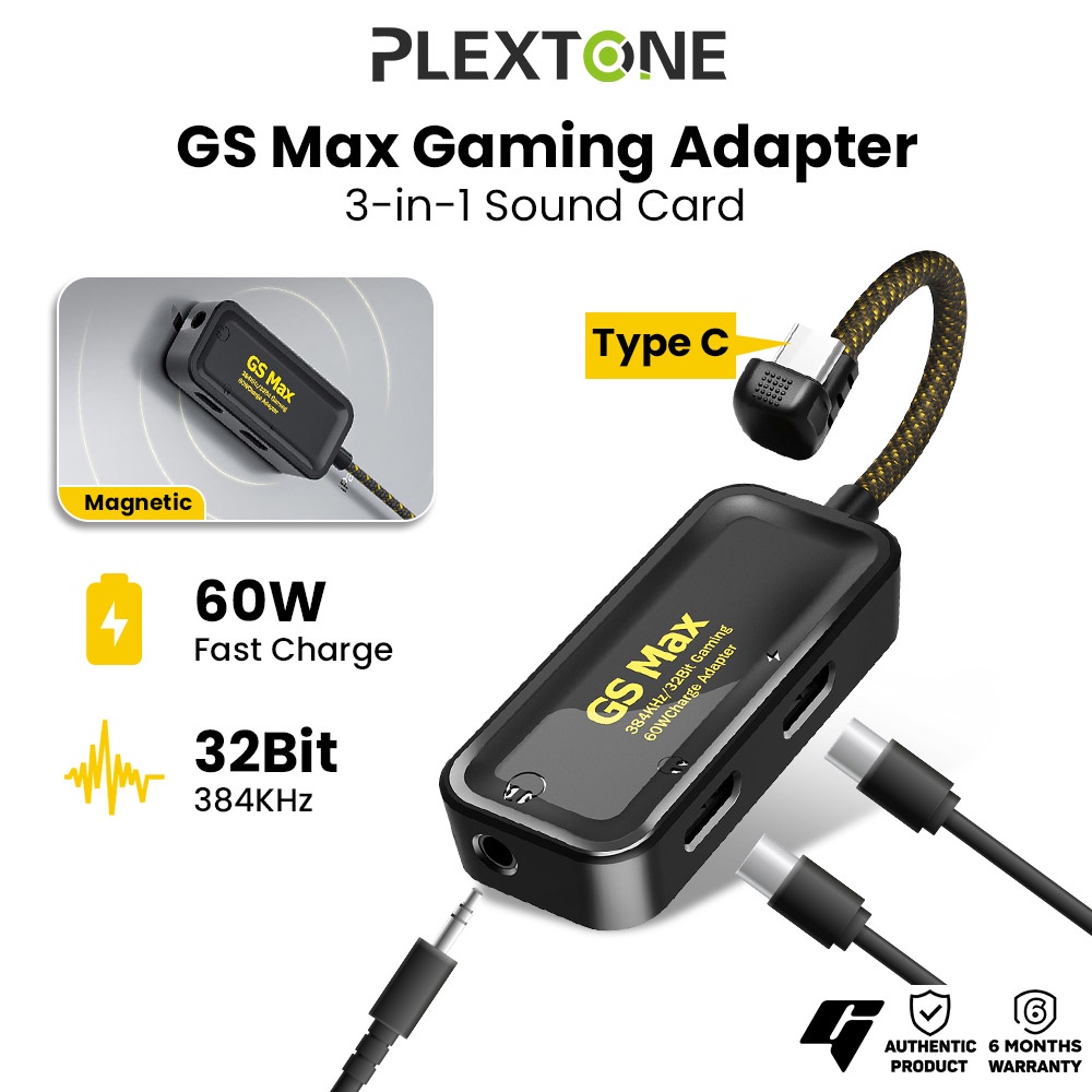 Plextone GS Max Sound Card Gaming Audio Adapter 3 in 1 Type C 32Bit ...