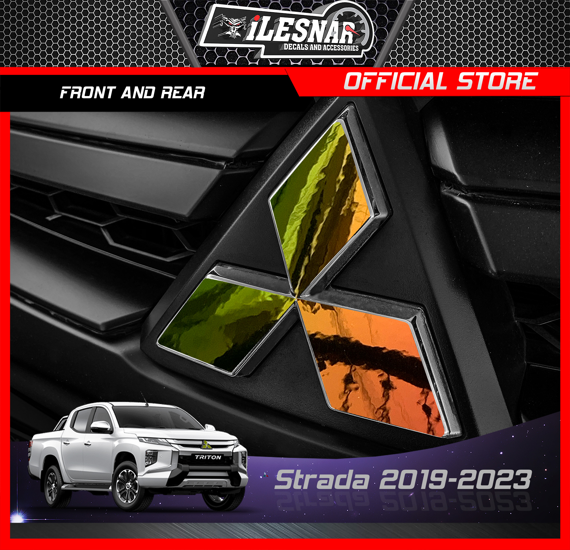 Mitsubishi Strada 2019-2023 Front and Rear Logo Sticker Official ...