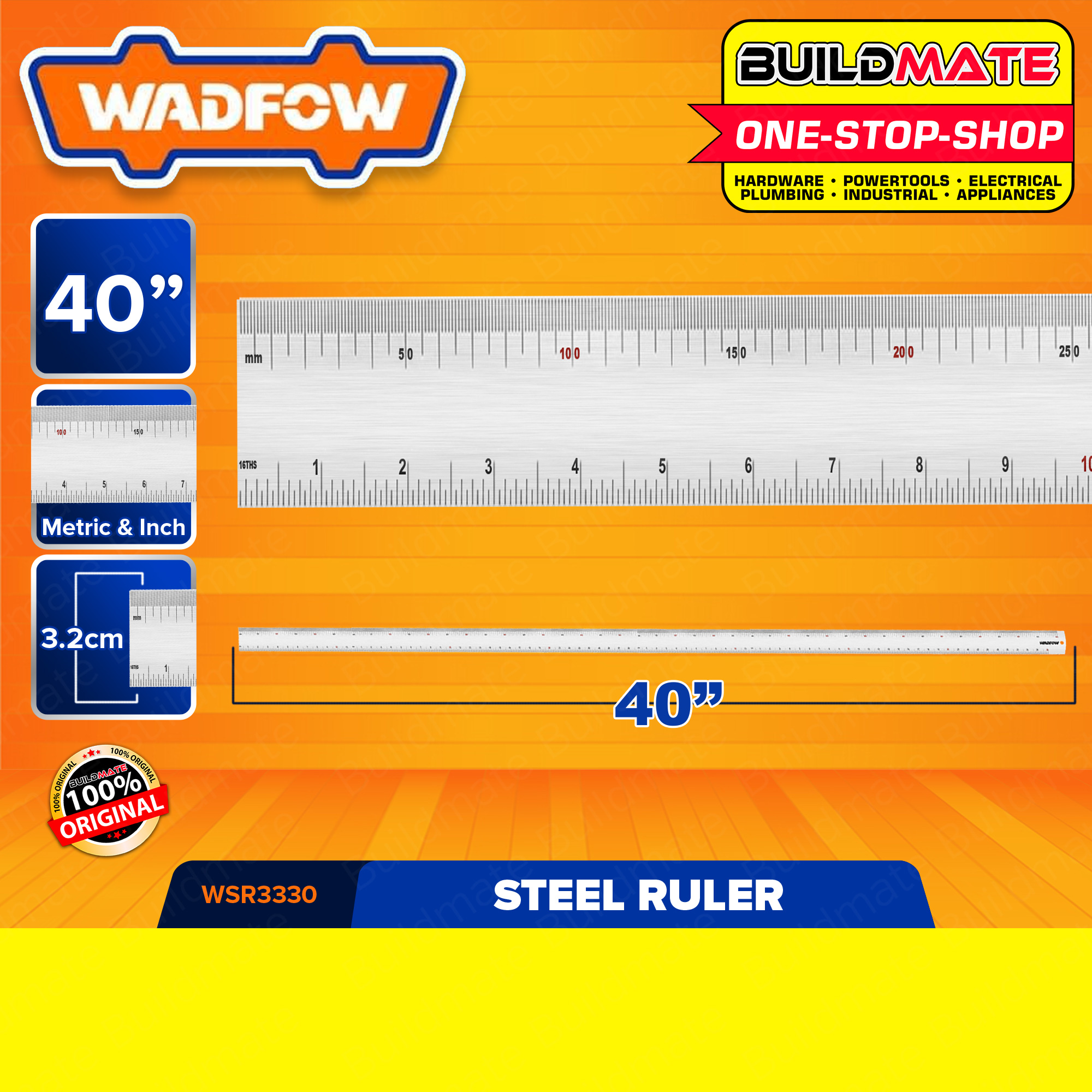 WADFOW 1000mm 40" Inch Ruler Metric & Inch Stainless Steel Edge ...