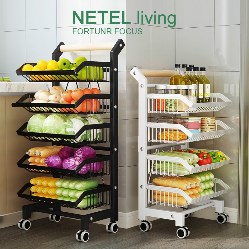 NETEL Kitchen Organizer Vegetable Standing Rolling Trolley Rack Spices ...