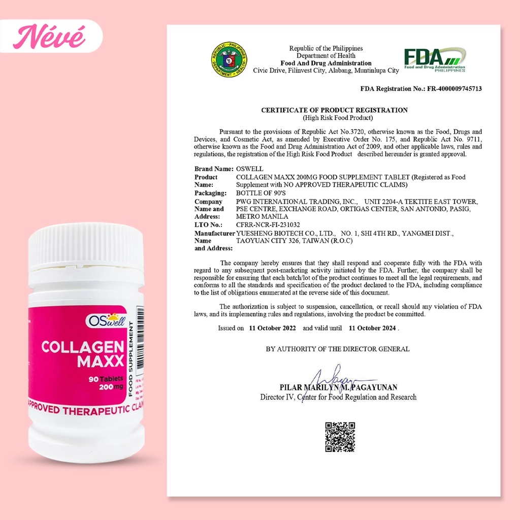 OSwell B1T1 Collagen Maxx for Anti-Aging 200mg 90 Tablets FDA APPROVED ...