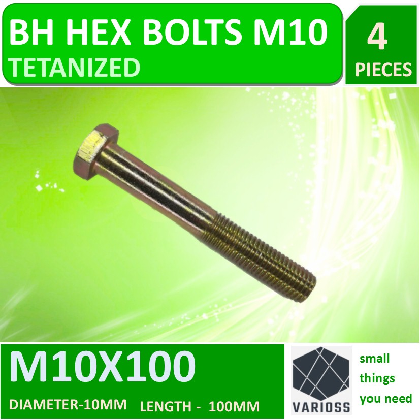 BH Hex Bolts M10x100 mm or 10 mm diameter x 100 mm length Tetanized ...
