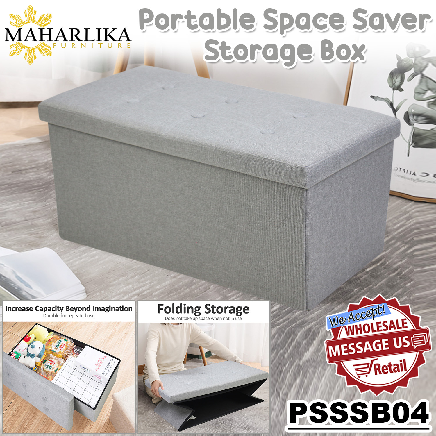 Maharlika PSSSB04 Ottoman Storage Minimalist Space Saver Rectangular ...
