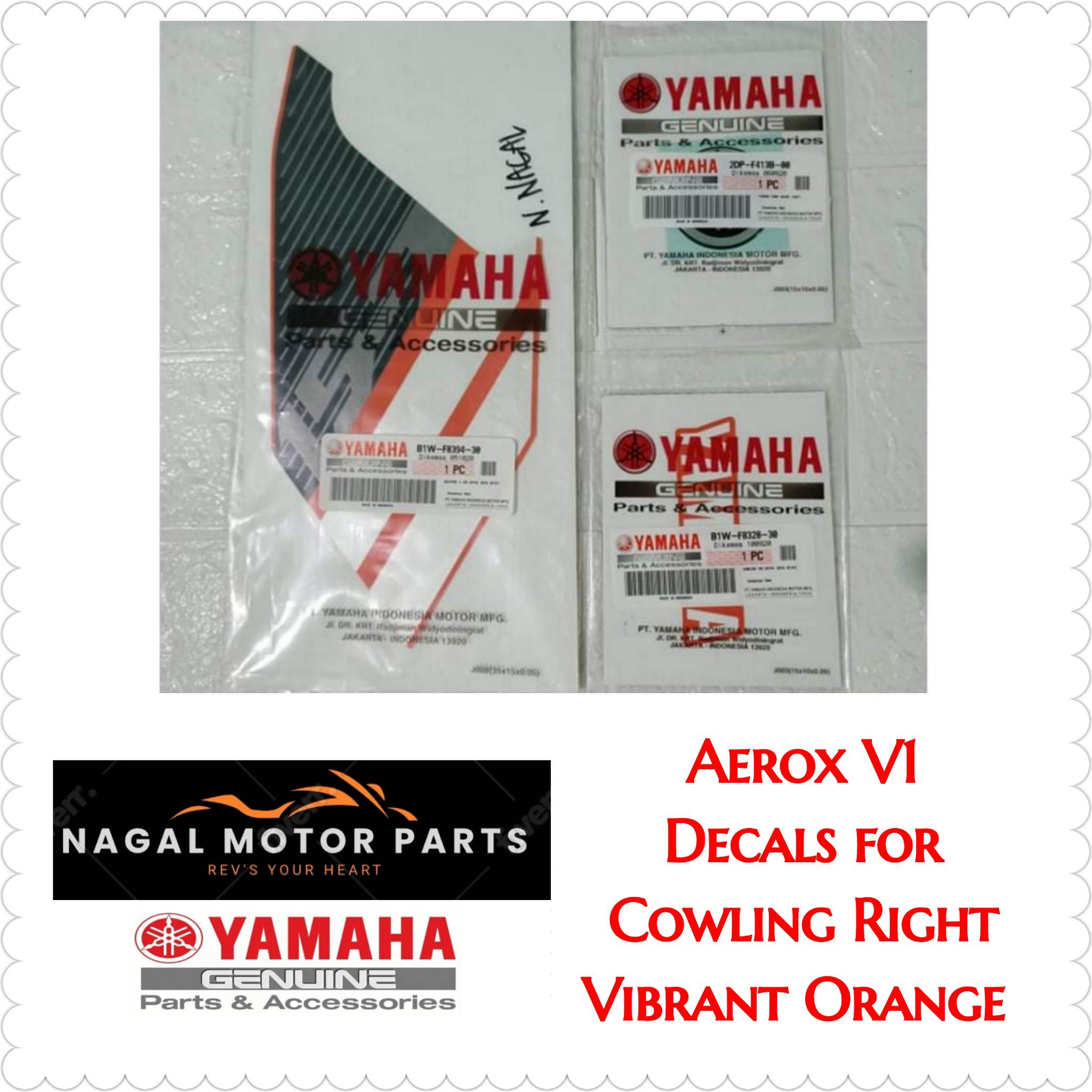 DECALS/STICKER FOR COWLING VIBRANT ORANGE AEROX V1 YAMAHA GENUINE PARTS ...