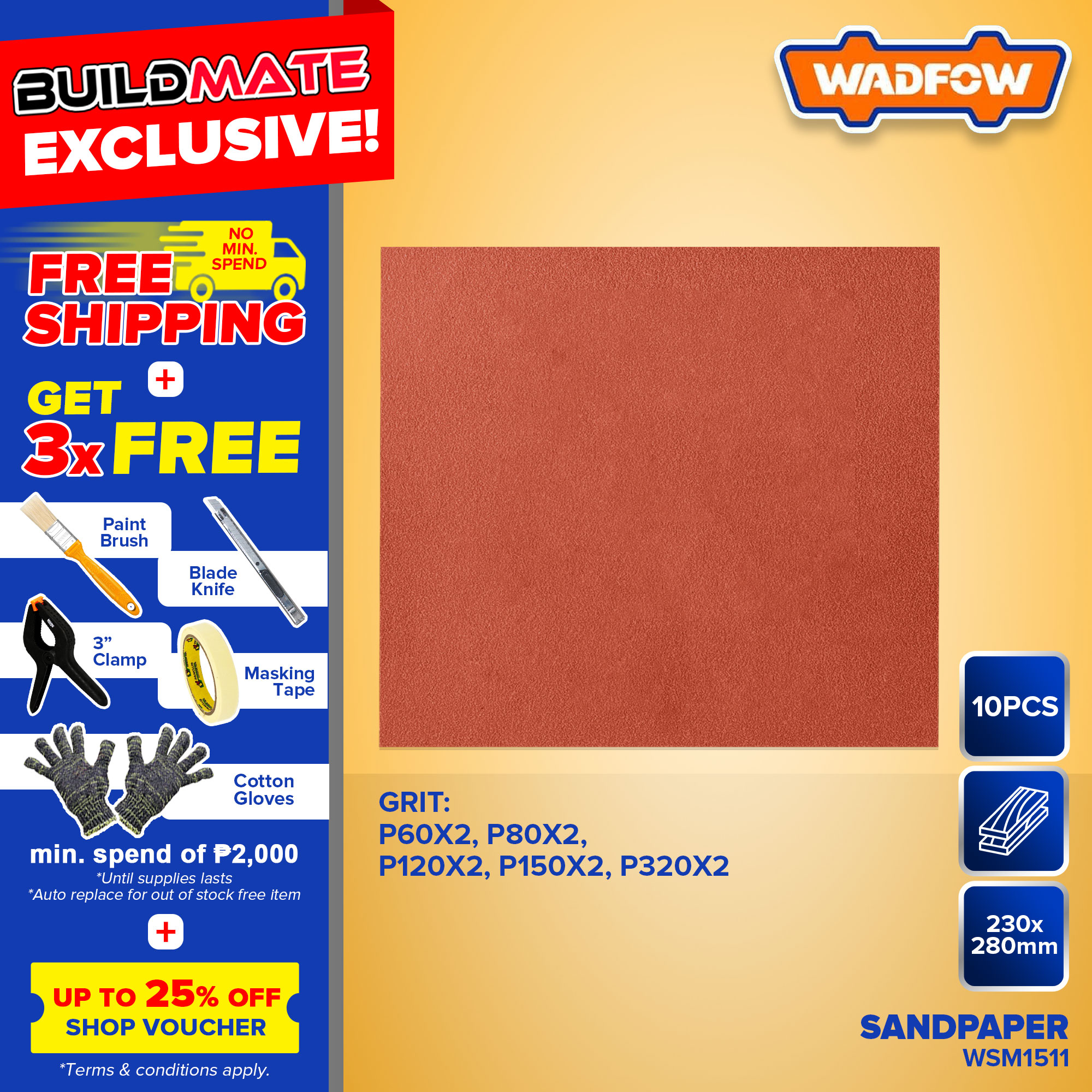 BUILDMATE Wadfow 10PCS Sandpaper Grits Set Sanding Sheet P60 - P320 ...