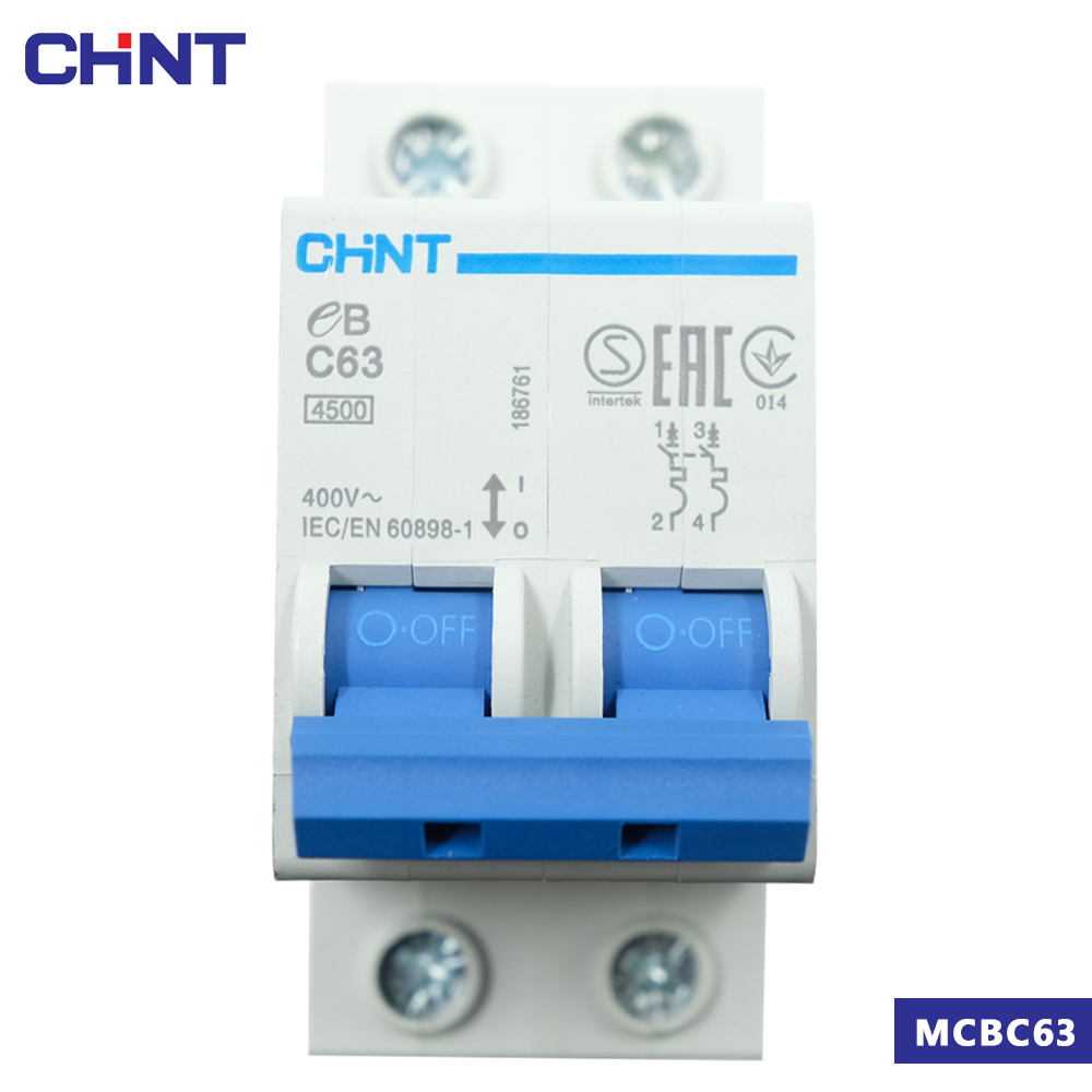 2 Poles Miniature Circuit Breaker CHINT 4.5KA 400VAC 2 Modules 63A IP20 ...