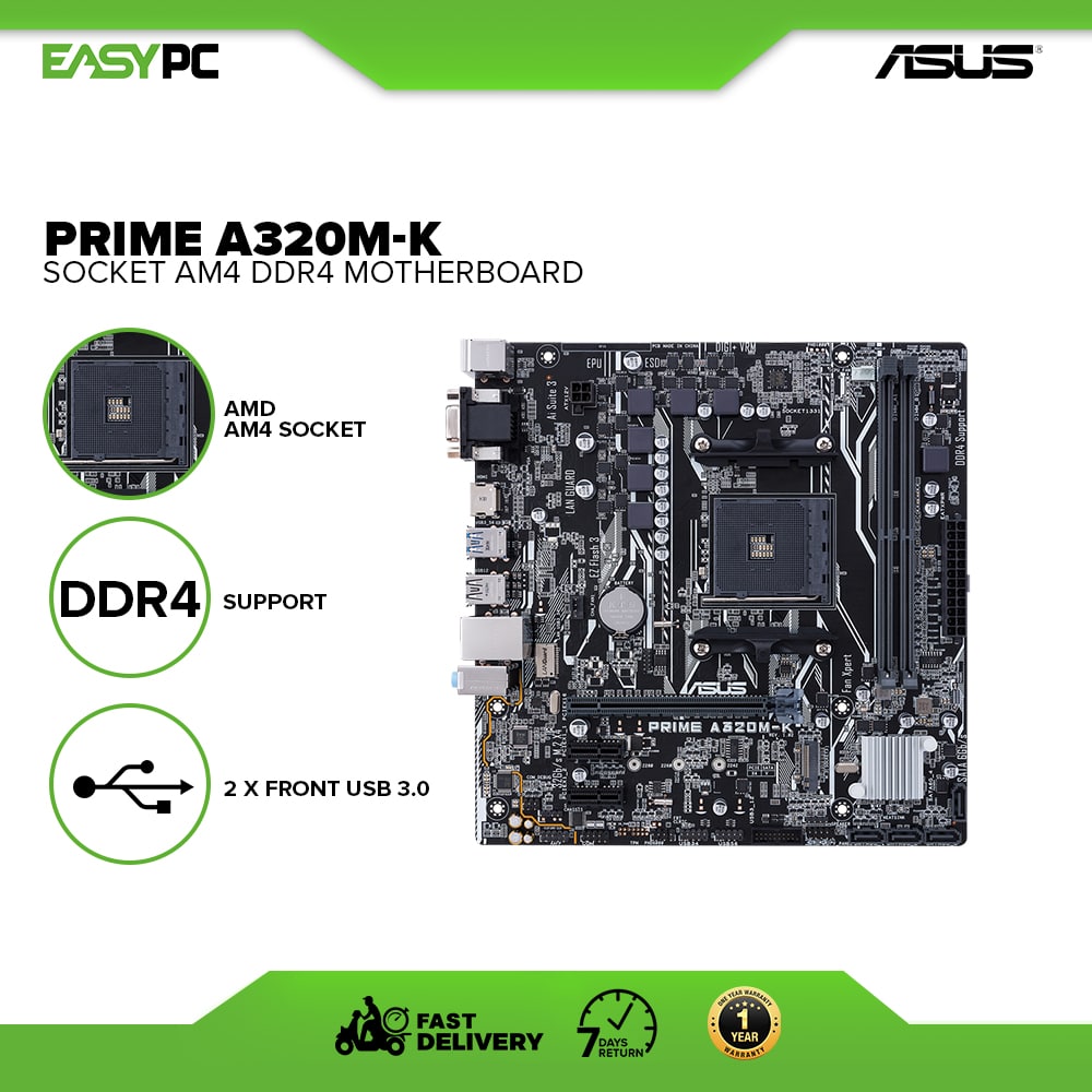 EasyPC Prime A320M-K Motherboard Socket Am4 PCIE Ddr4, Gaming ...