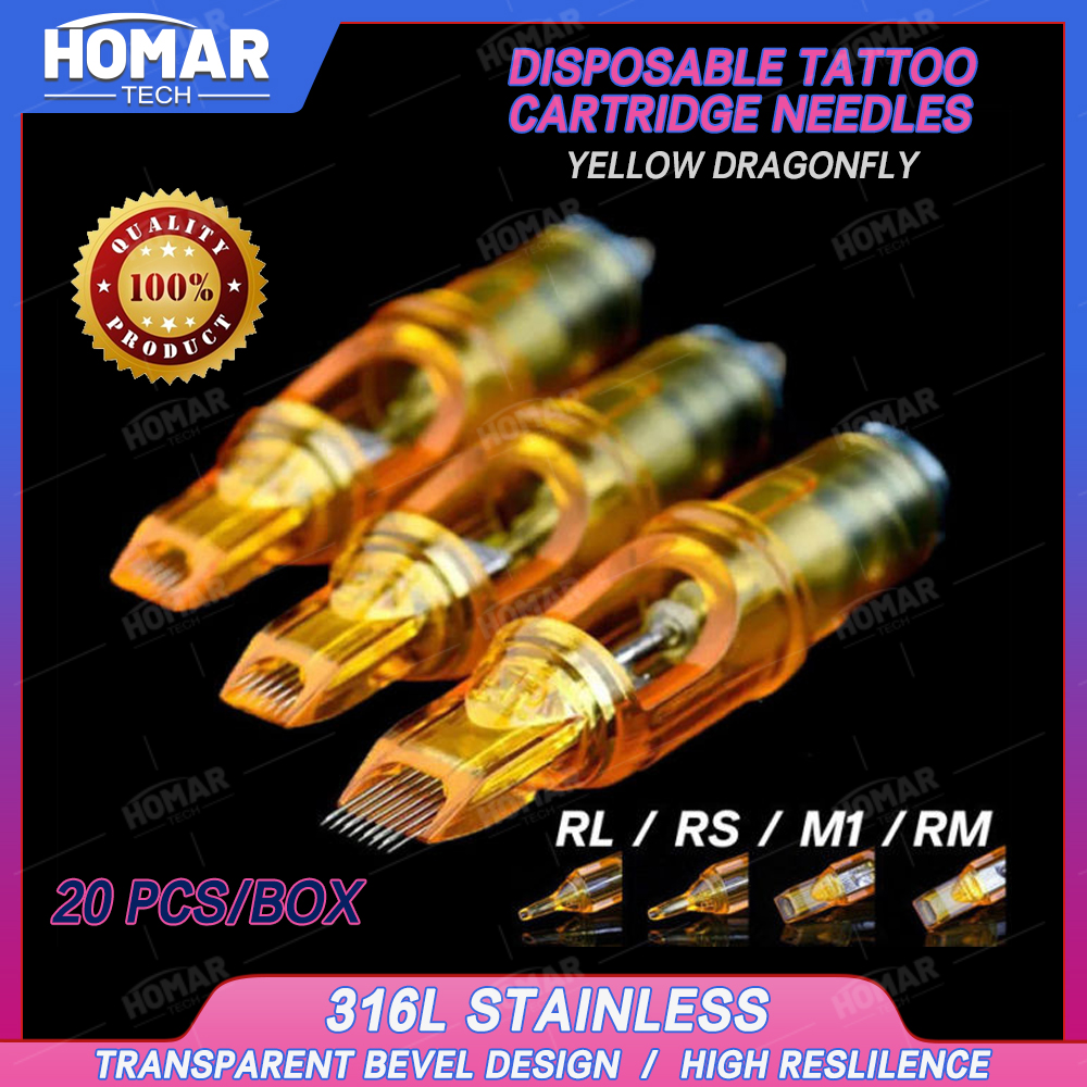 HOMAR 20pcs/box RL/RS/RM/M1 Tattoo Nidle Yellow Dragonfly Disposable ...