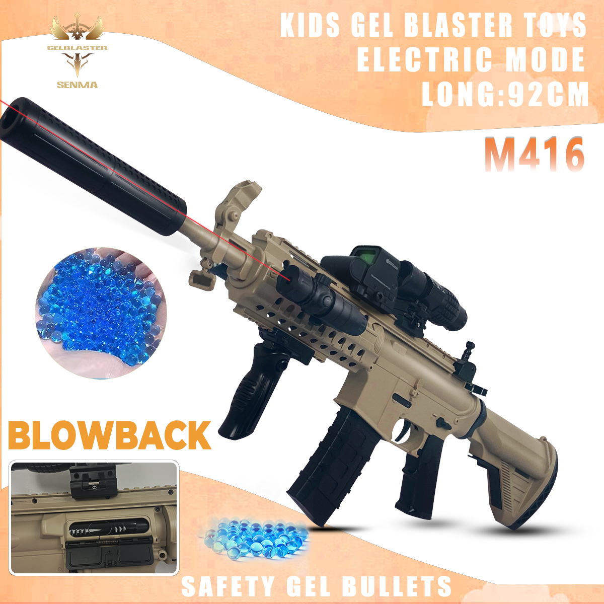 SENMA&TG HK416 Gel Blasters Toy Electric Rechargeable Interactive Game Toys for Birthday Gift ...