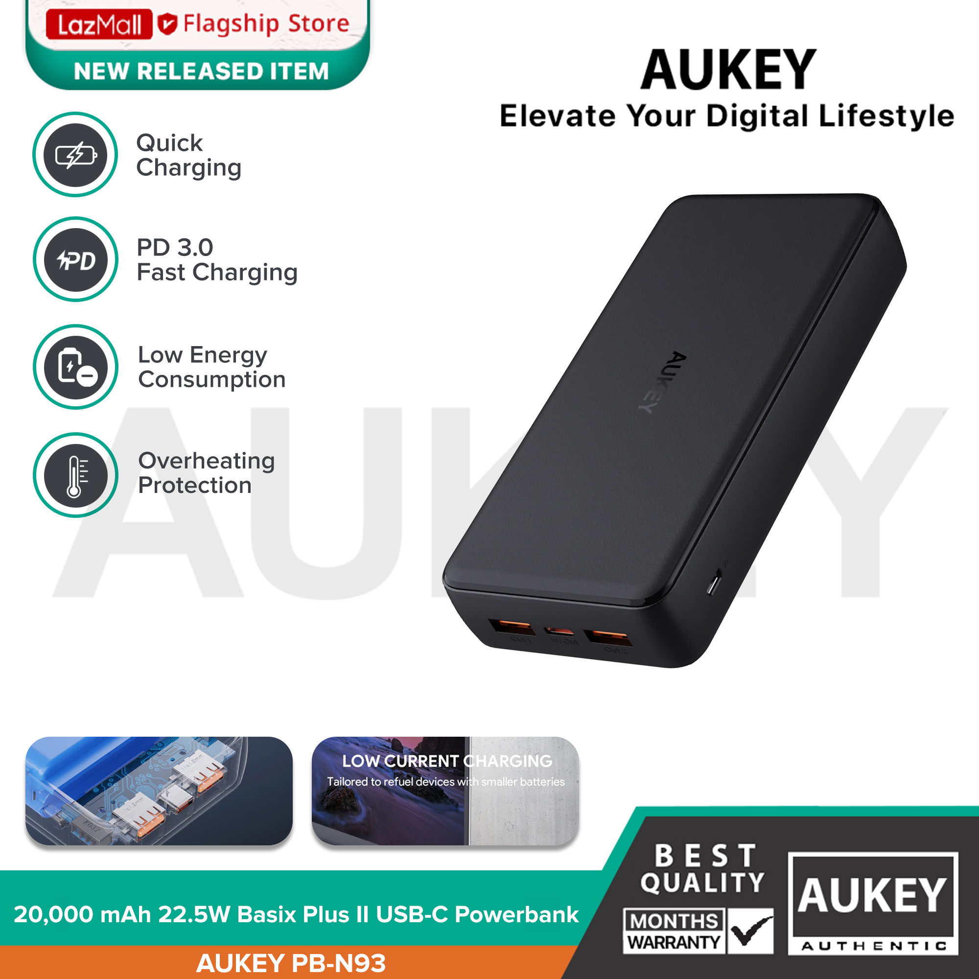 AUKEY PB-N93 Basix Plus ll 22.5W 20000mAh USB C Power Bank | Lazada PH