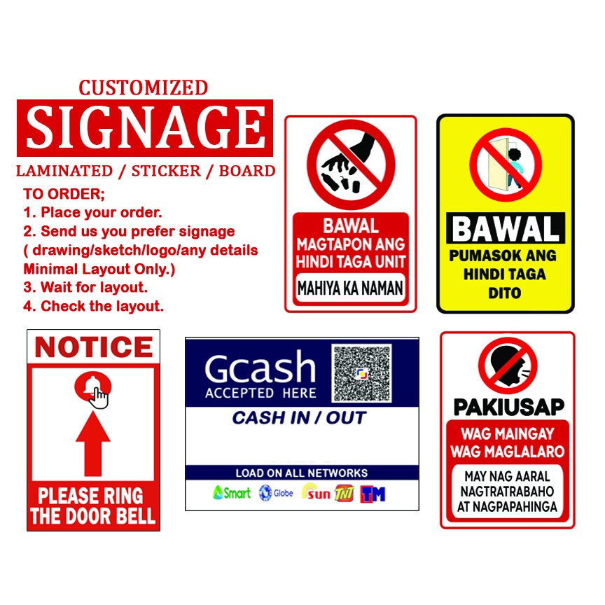 Customized Signage A4 size (Laminated / Sticker / Board) | Lazada PH