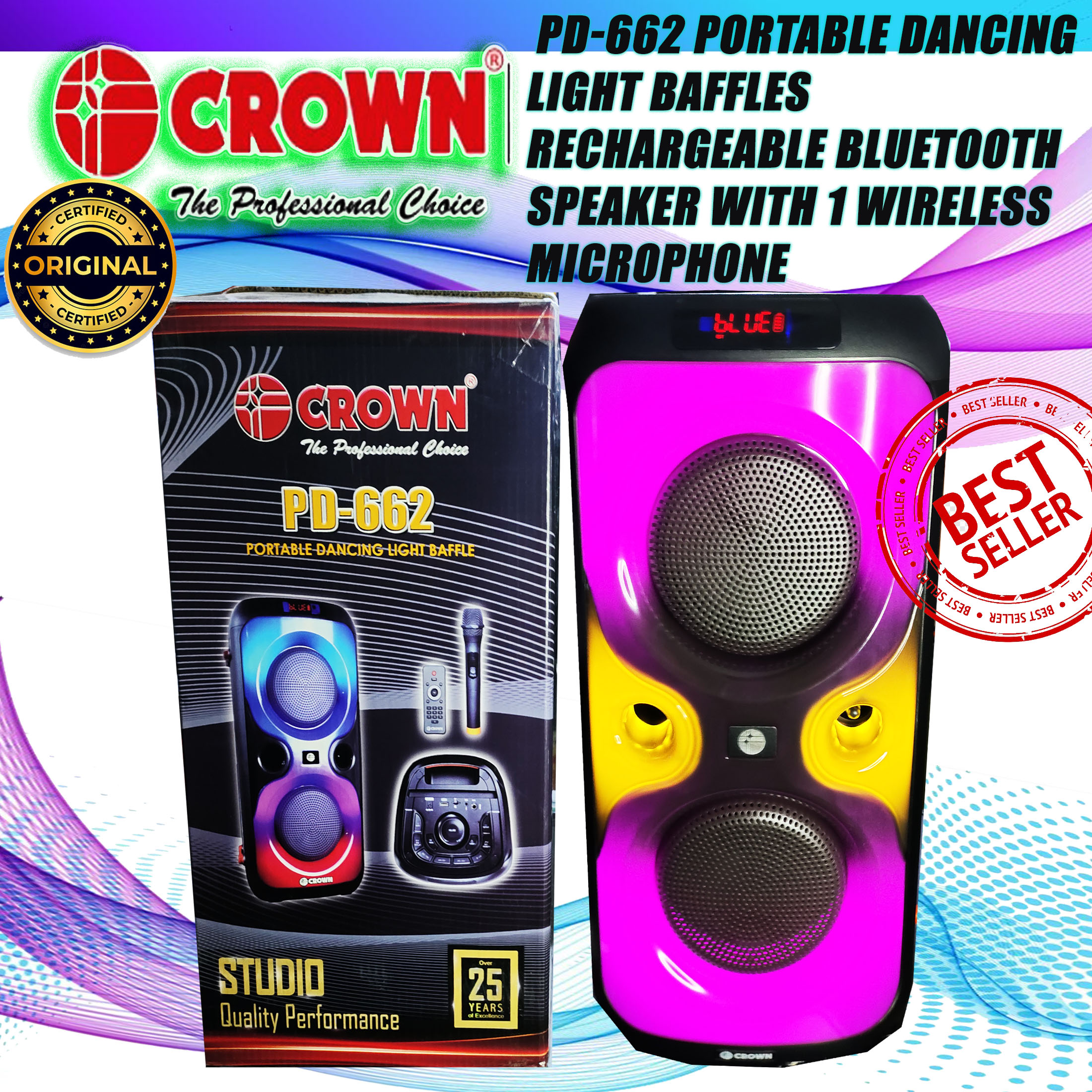 Crown PD-662 Portable Dancing Light Baffles rechargeable bluetooth ...