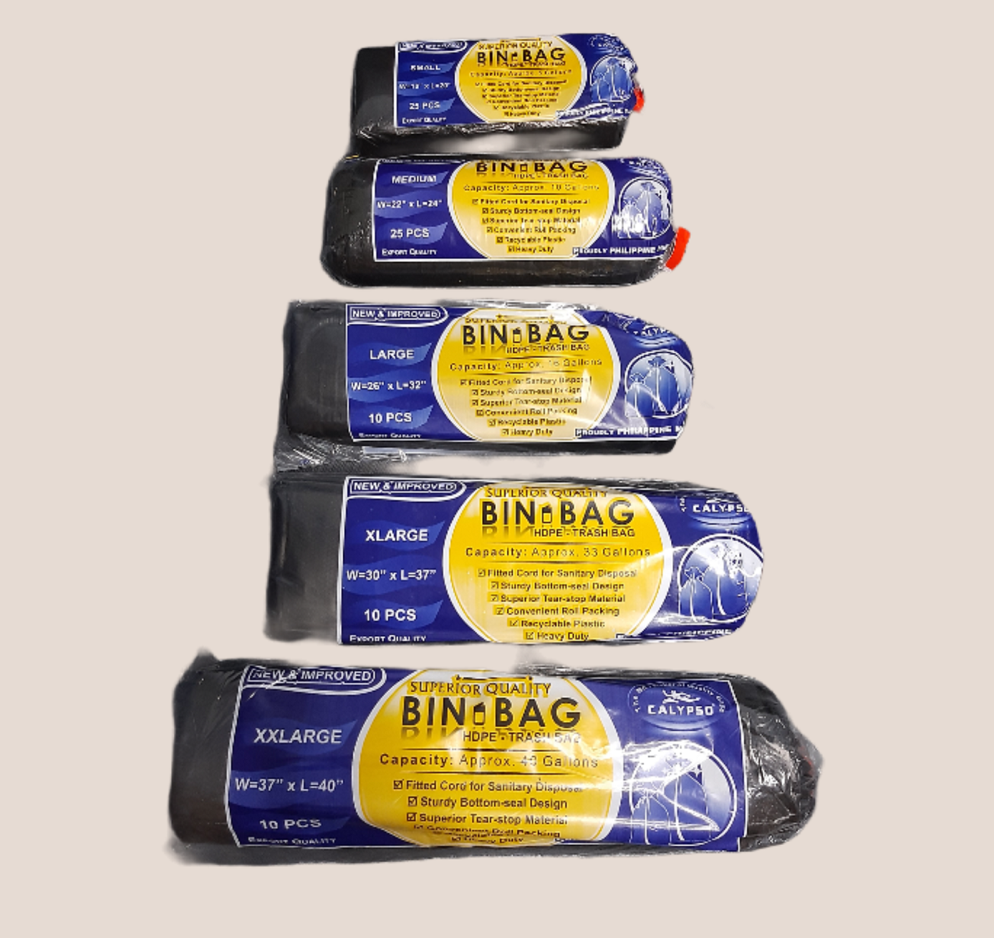 Black Trashbags/ Calypso Bin Bag HDPE with Tie (sold per roll) -Super ...