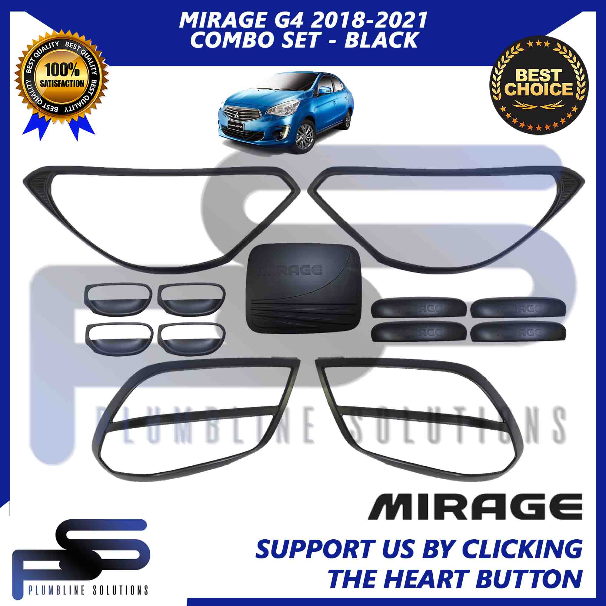 Mitsubishi Mirage G4 Garnish Set 2018 2019 2020 2021 Black / Chrome G4 ...