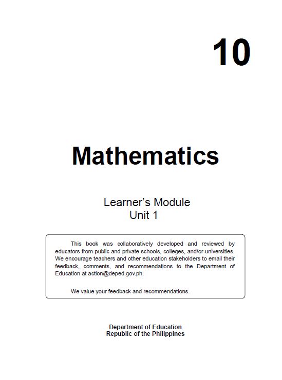 Grade 10 Math Learner's Material from DepEd Tambayan - Colored Piso ...