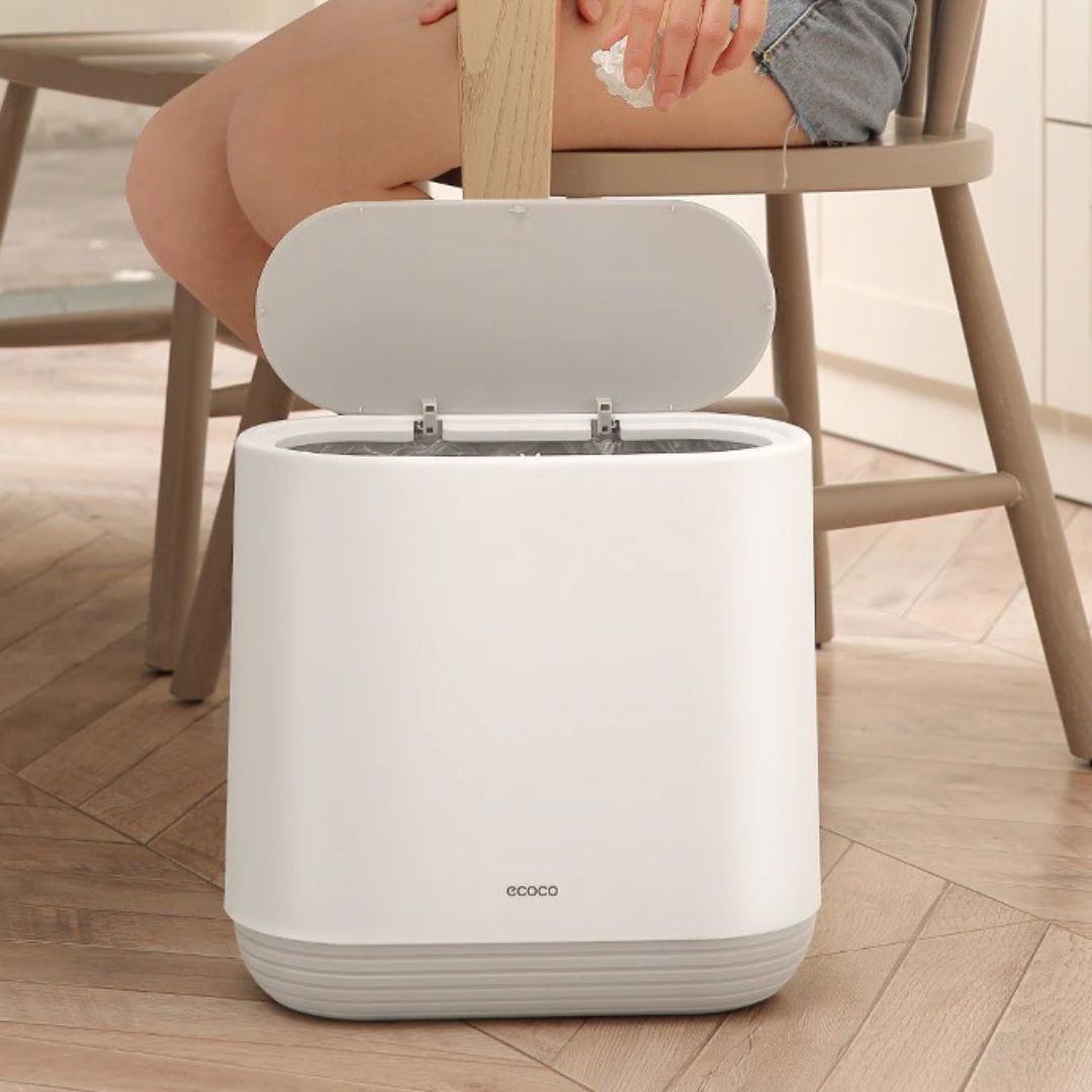THE SuRV 10L Press Type Wide Horizontal Mouth Trash Bin with One click ...