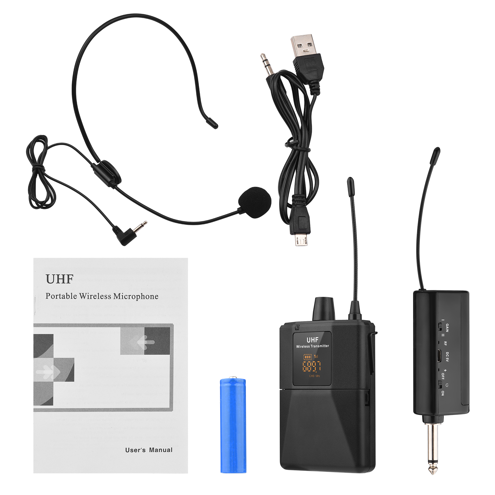 UHF Wireless Microphone Headset with Transmitter and Receiver LED ...