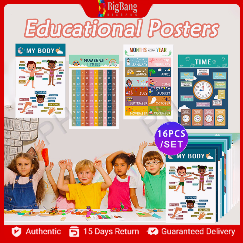 16pcs educational chart set charts for kids educational wall Letters ...