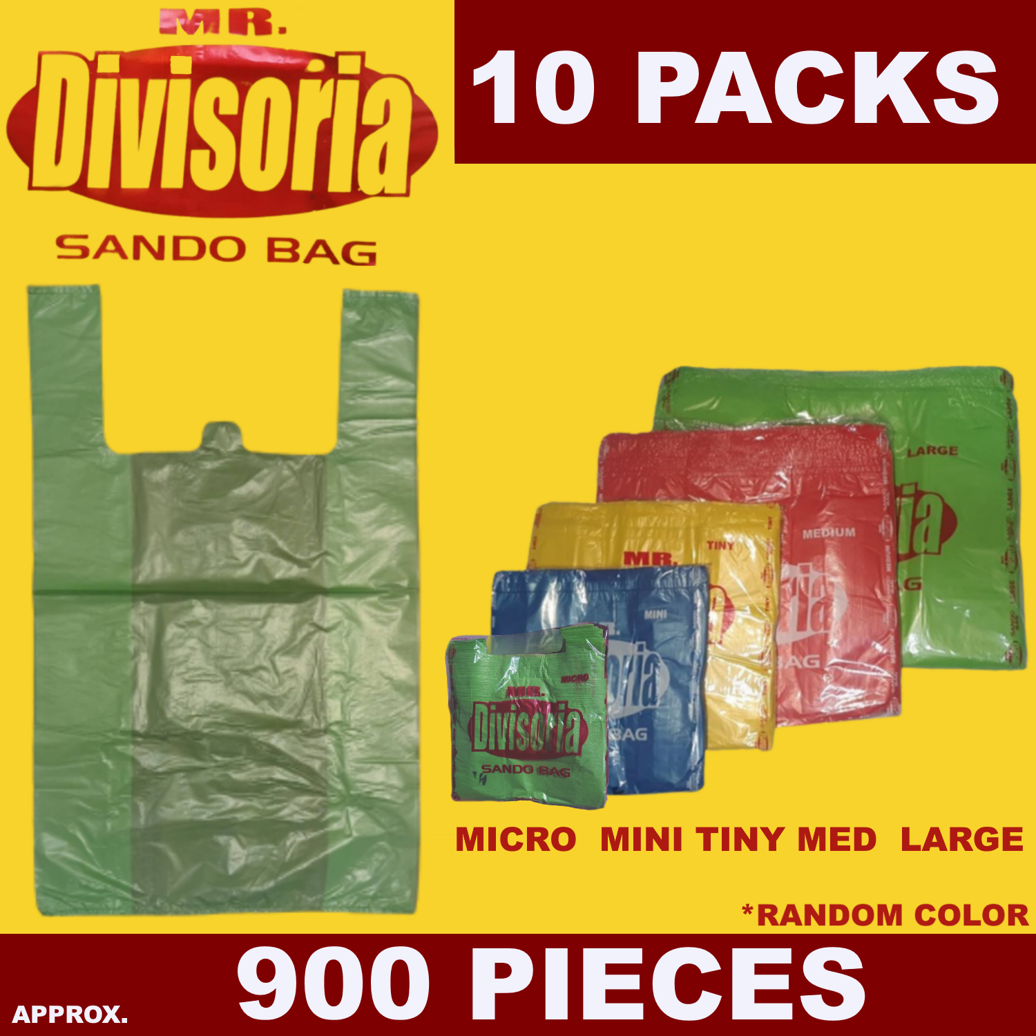 [1 Bundle - 900 pieces] DIVISORIA COLORED PLASTIC SANDO BAG [MICRO MINI ...