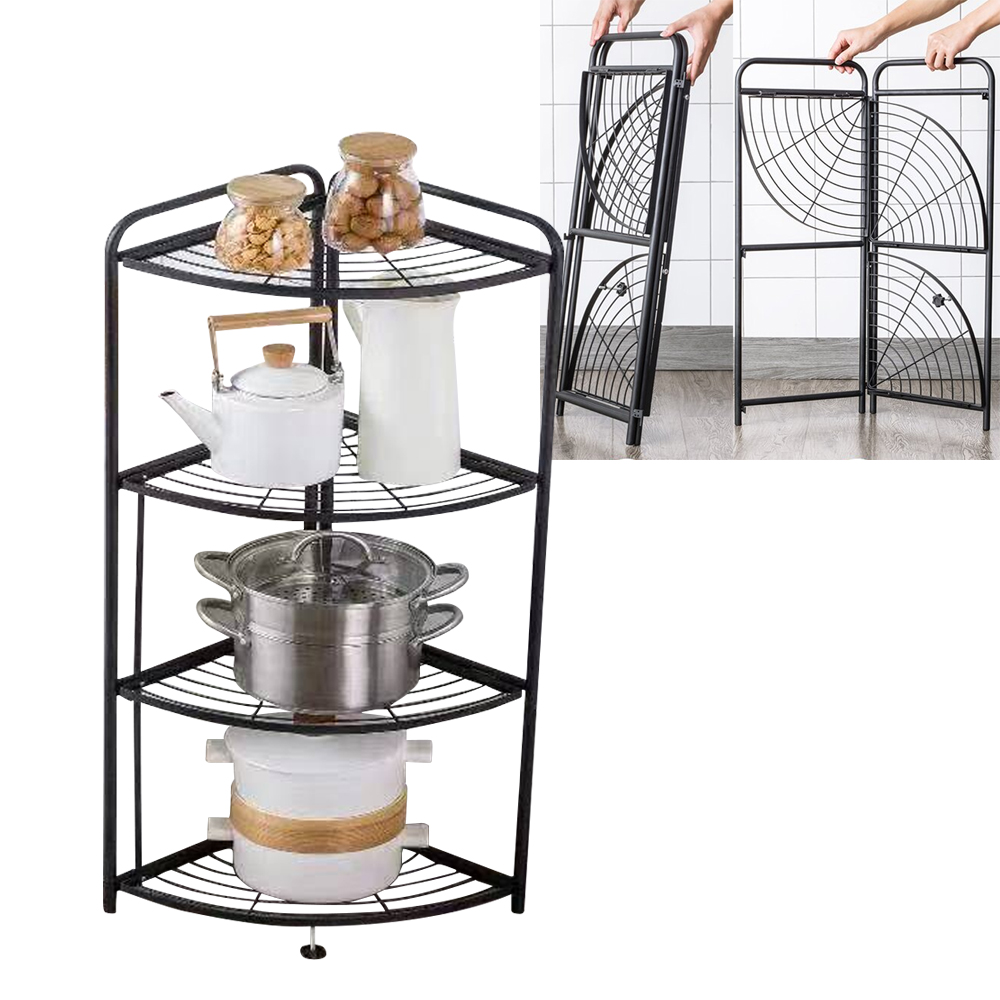 4 Layer Kitchen Rack Triangular Organizer shelf Corner Shelf Rack Black ...