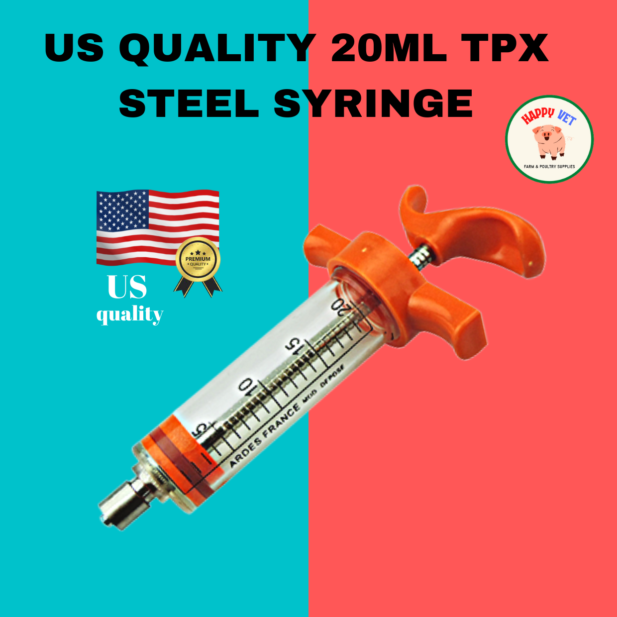 20 ml TPX Heavy Duty Veterinary Syringe with Luer Lock Syringe for animals pig chicken cattle ...