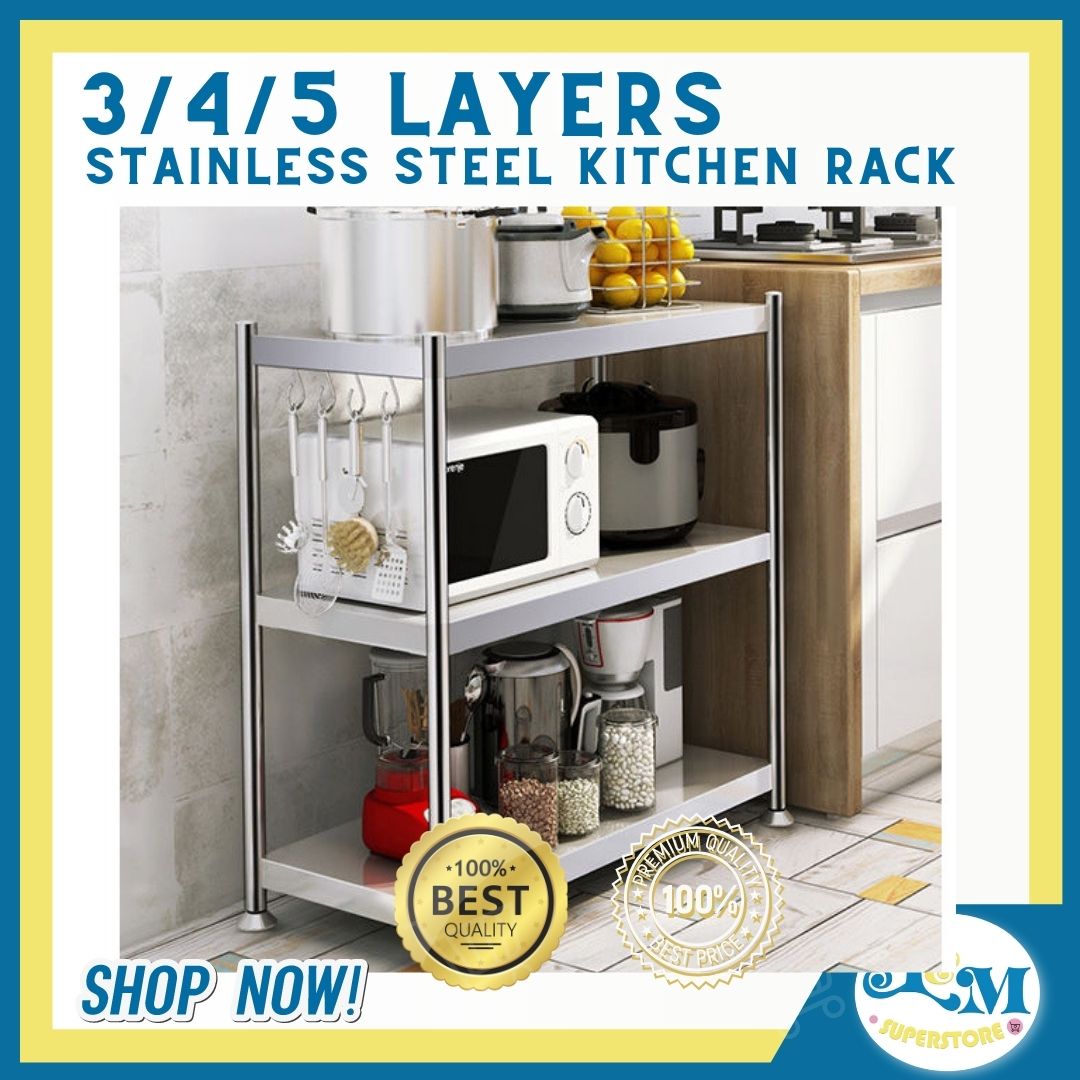 [L&M] 3/4/5 Layers Stainless Steel Kitchen Shelves Rack | 3/4/5-tier ...