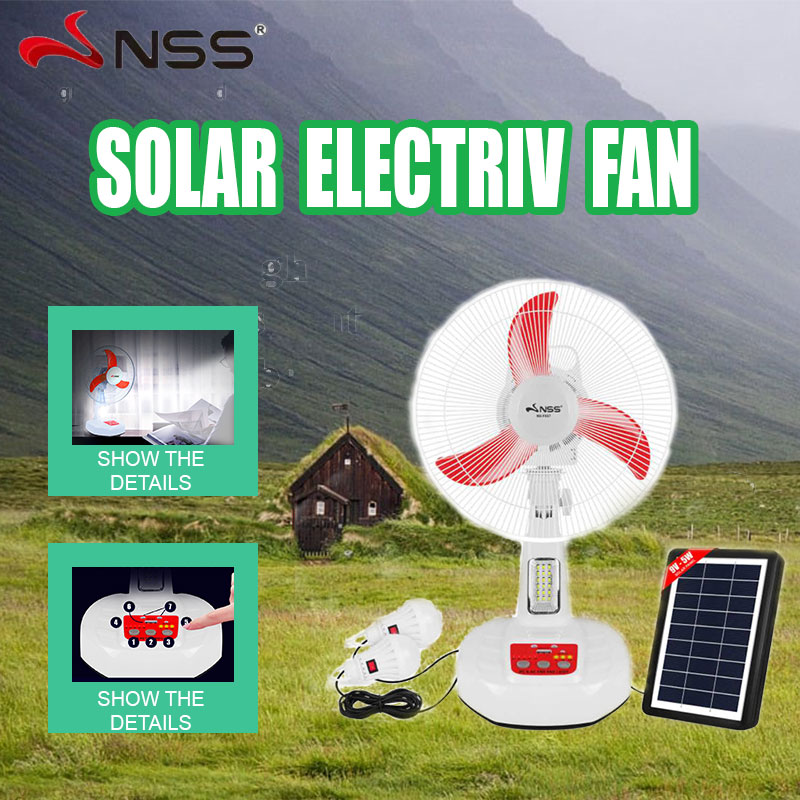 NSS 12'' SOLAR FAN Rechargeable Solar Electric Fan with Solar Panel ...