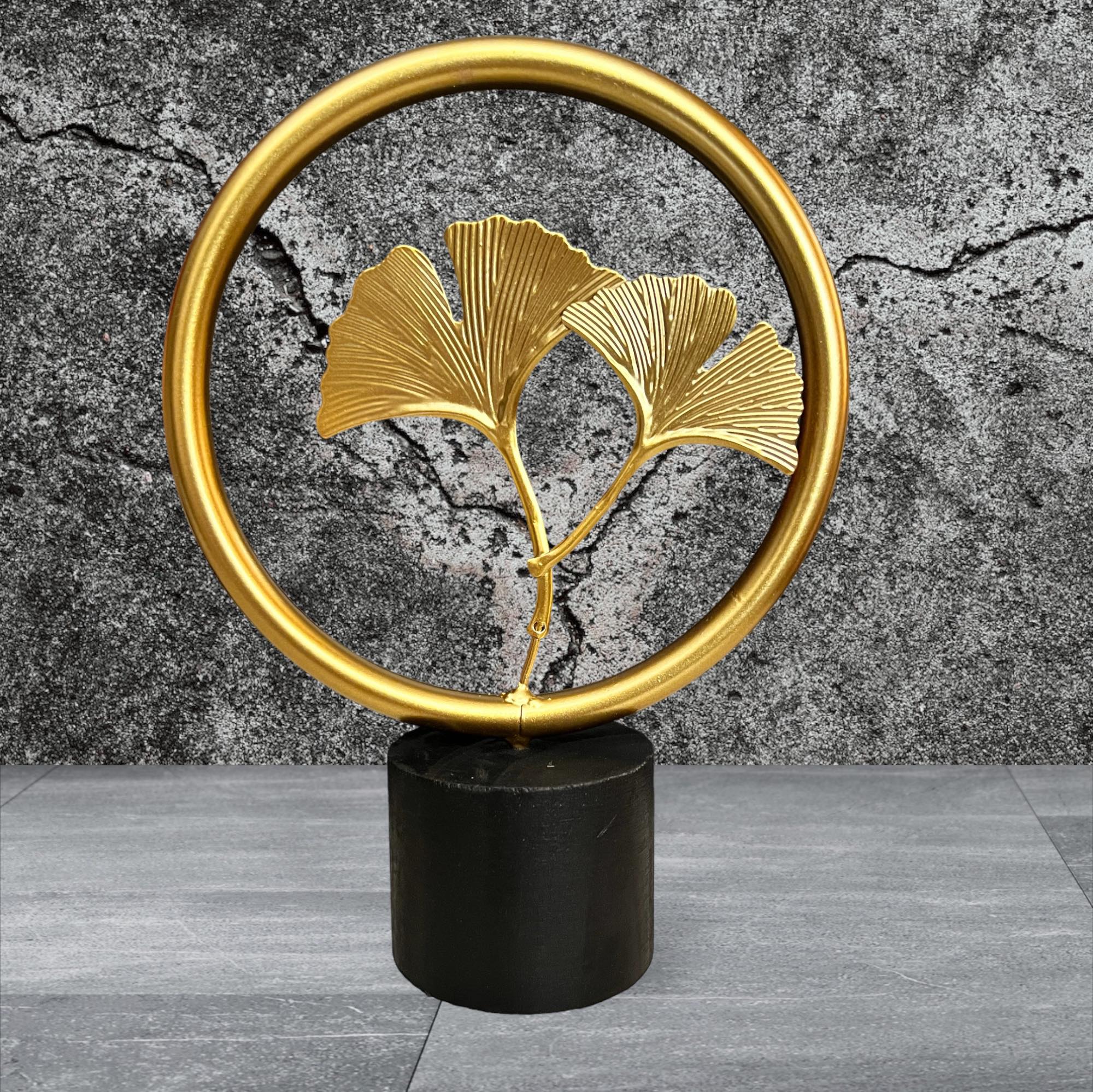Metal iron golden Ginkgo Leaf Statue Sculpture Figure Home Office Table ...