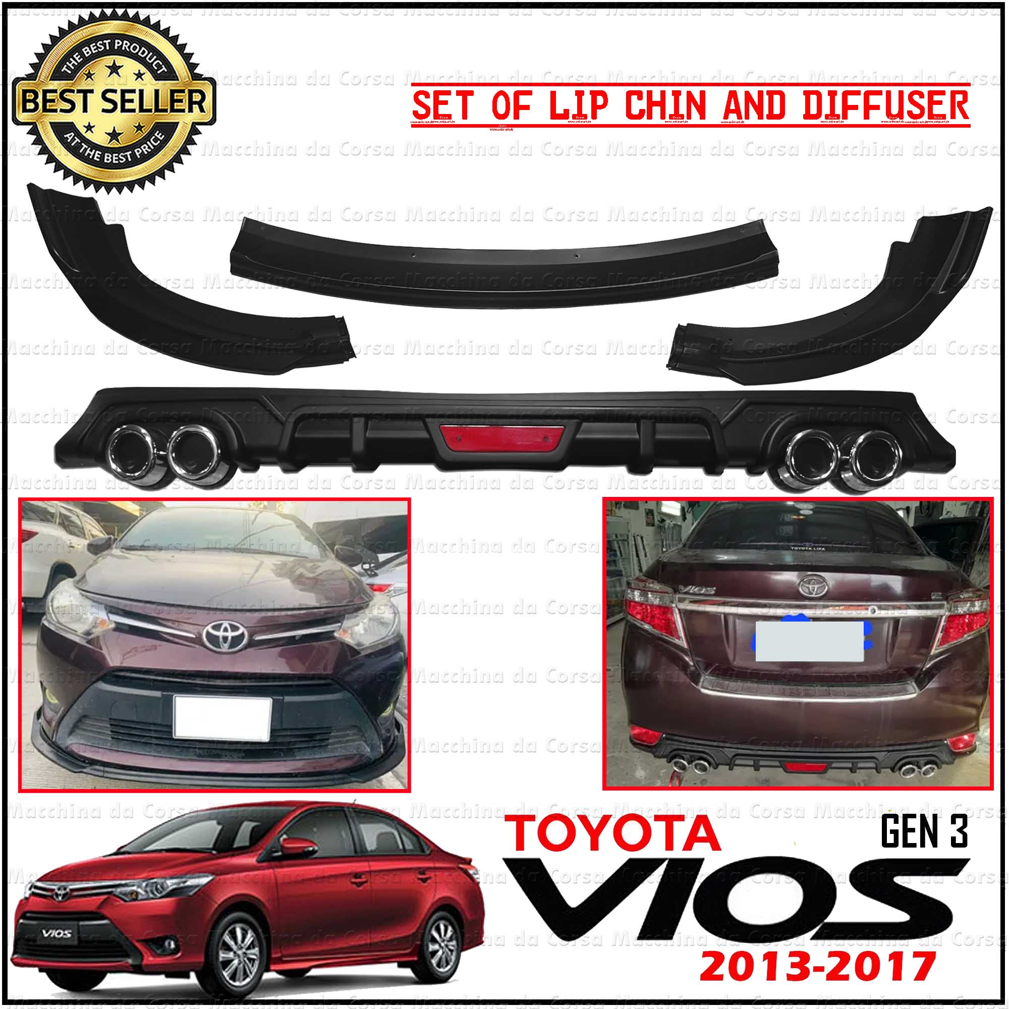 Toyota Vios 2013-2017 SUPERMAN Set of Front Lip Chin and Rear Bumper ...