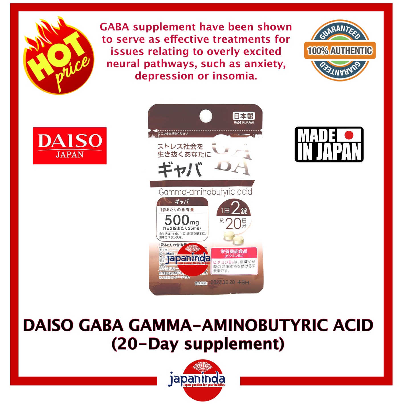 DAISO Gaba Gamma-Aminobutyric Acid (20-Day supplement) Made in Japan ...