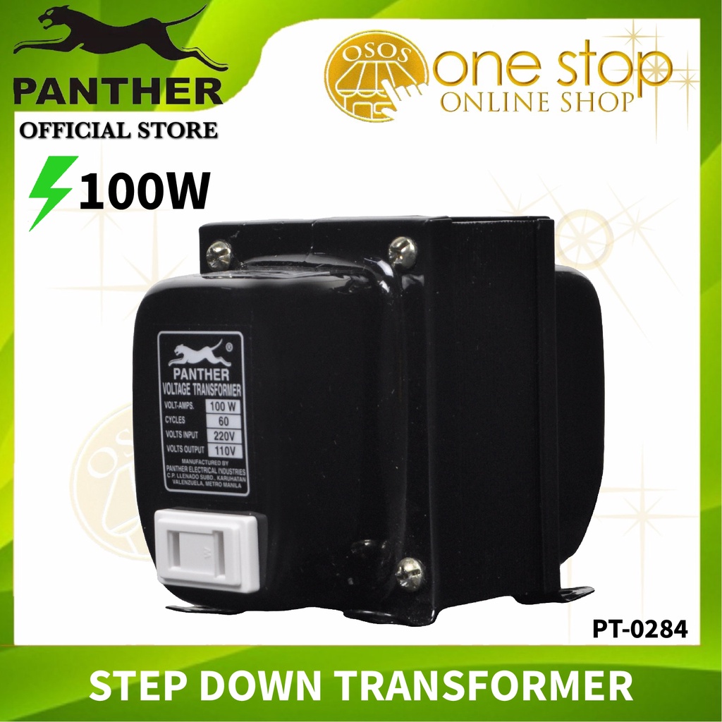 PANTHER PT-0284 Step-down Transformer 100 Watts, Input 220VAC, Output 100VAC Single Phase •OSOS ...