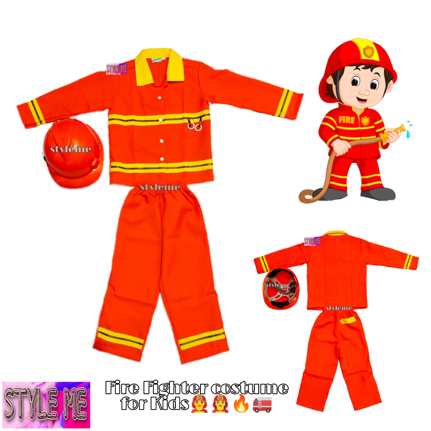 Fireman Uniform Occupation Complete Set Role play Costume For Kids ...