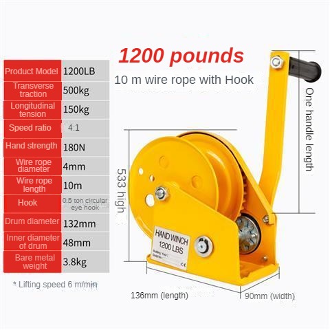 1200 lb winch pulleyManual Winch Heavy Duty Hand Crank Winch Automatic ...