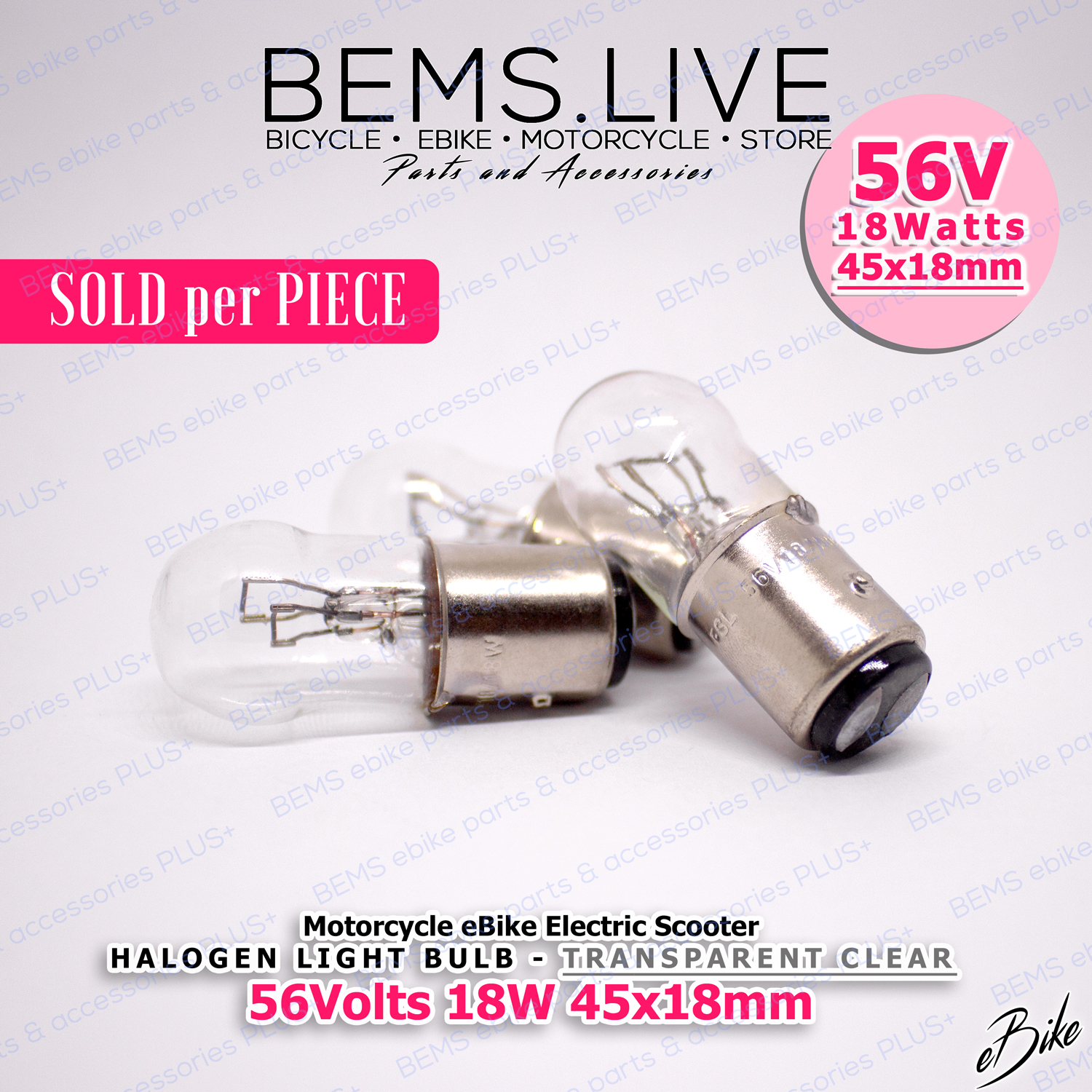 BEMS 56V 18/18W Transparent CLEAR Light Bulb for eBike eTrike Electric ...