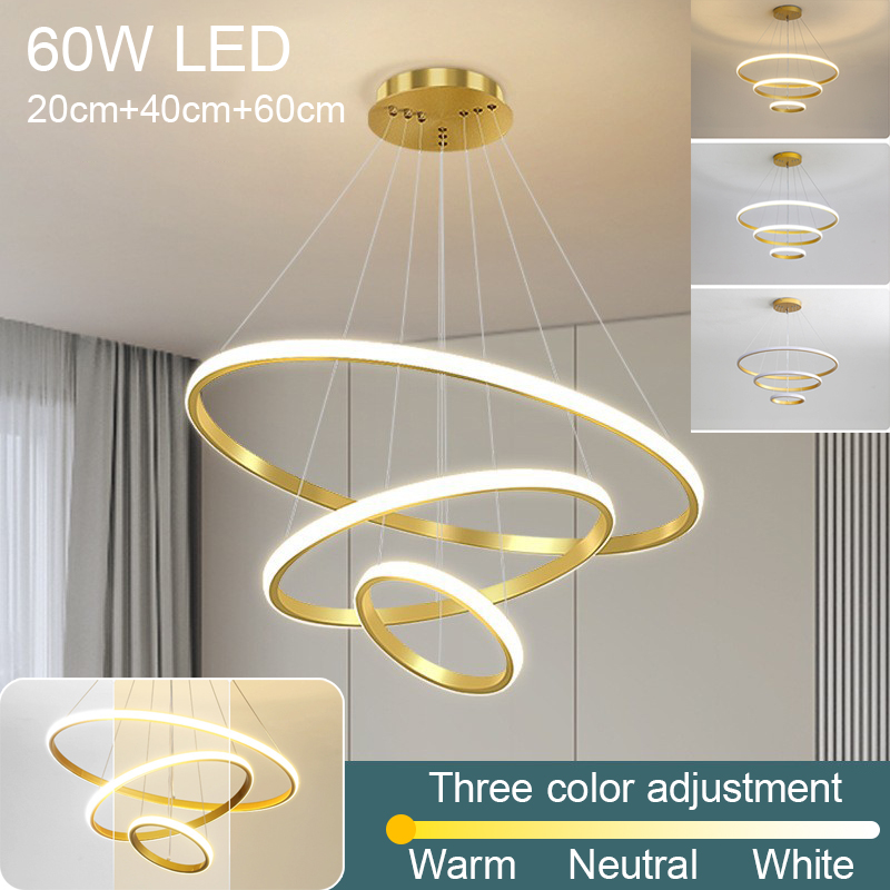 LED Chandelier Mordern Luxury 3 Ring Pendant Light Elegant Circle ...