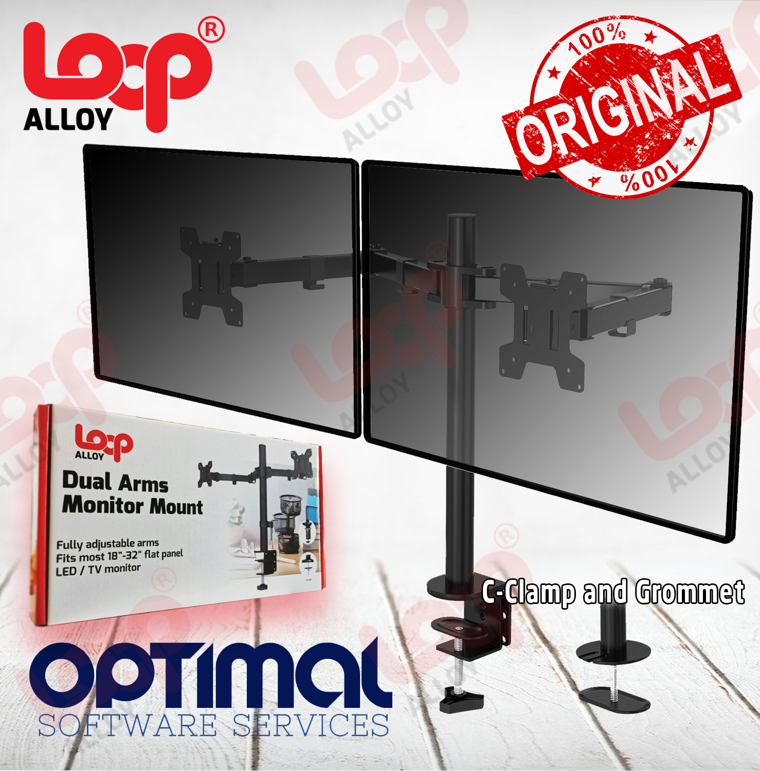 LOOP ALLOY DUAL MONITOR MOUNT / BRACKET C-Clamp and Grommet 13KG per ...