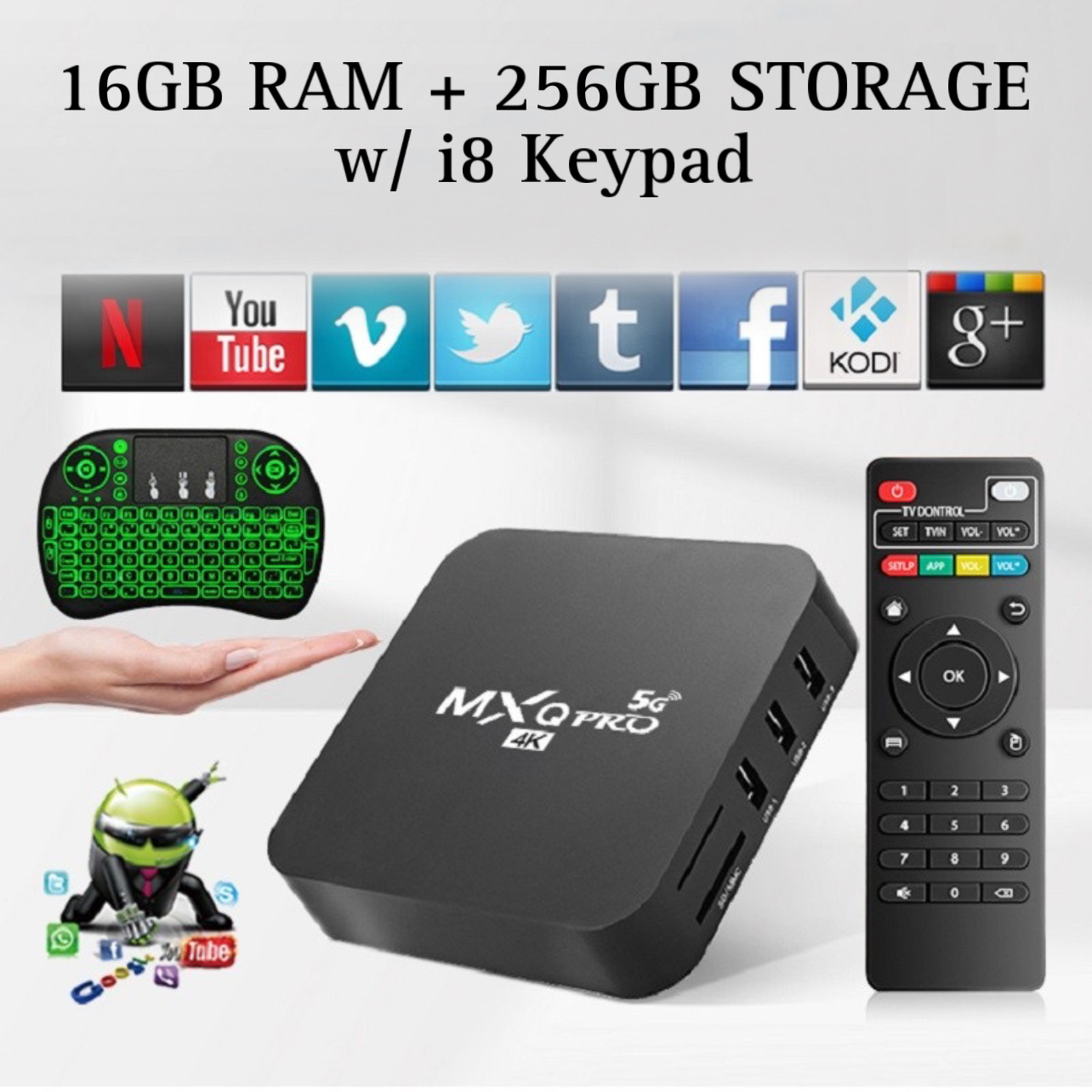 mx q pro 5G 4K Android TV Box 16+256G + i8 Mini Keyboard 2.4GHz Multi ...