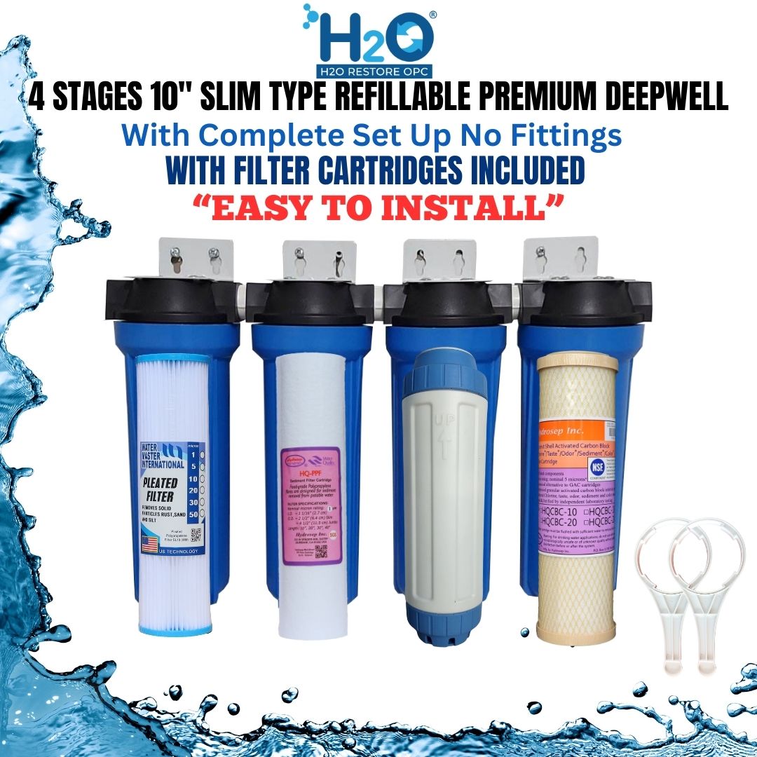 Water Filter 4 Stages 10" Slim Type Refillable Premium for Deepwell ...
