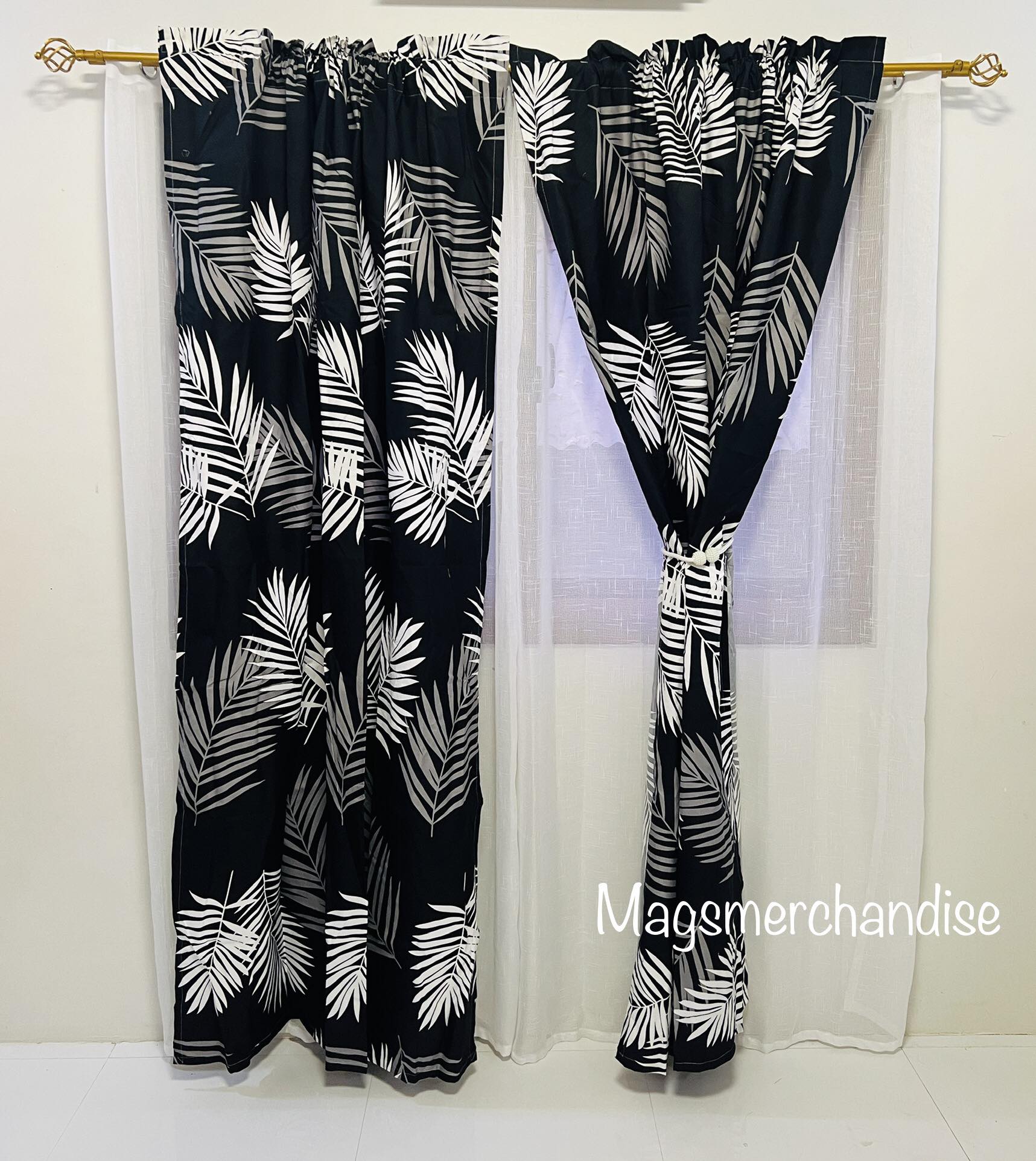 Black Yellow leaves Cotton Non Ring Curtains 7ft - 60x85 inches | Lazada PH