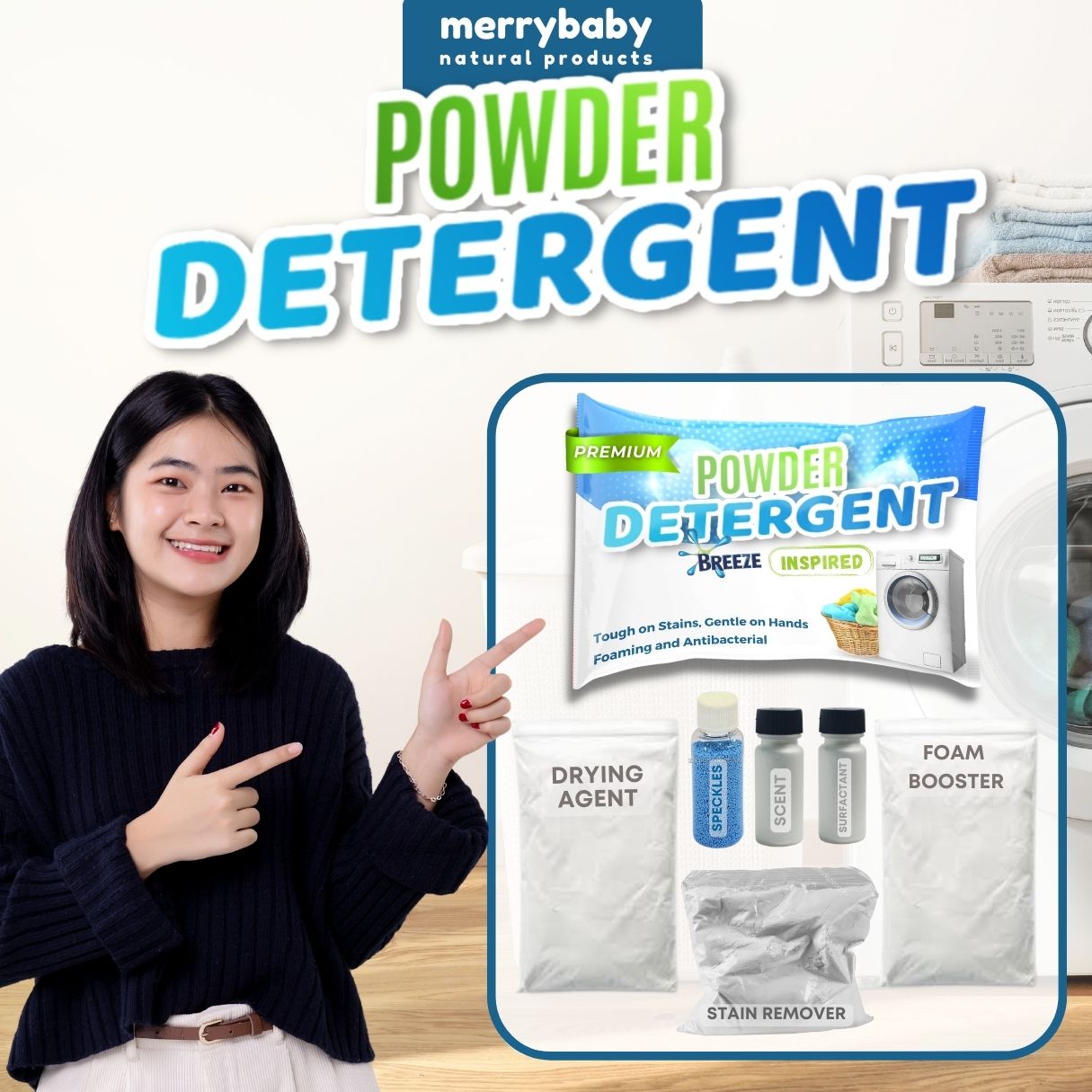 Merrybaby Premium Powder Detergent Kit 5 Kilo DIY Laundry Power Cleaner ...