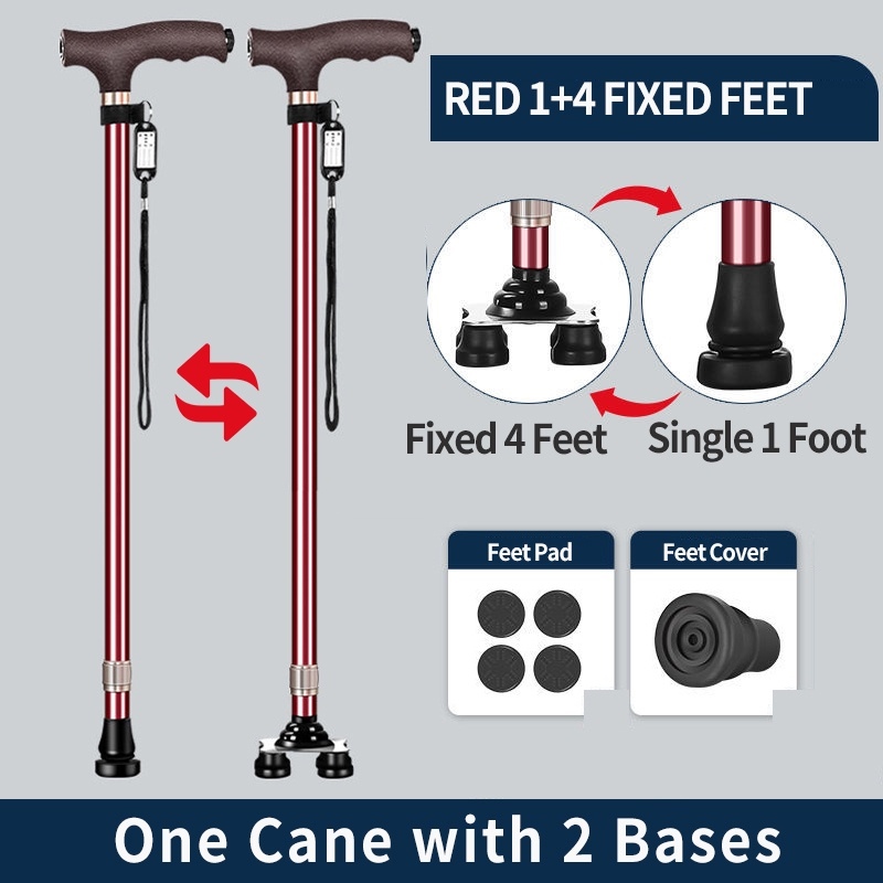 LED Trusty Cane Walking Stick with LED Quad Cane Telescopic Adjustment ...