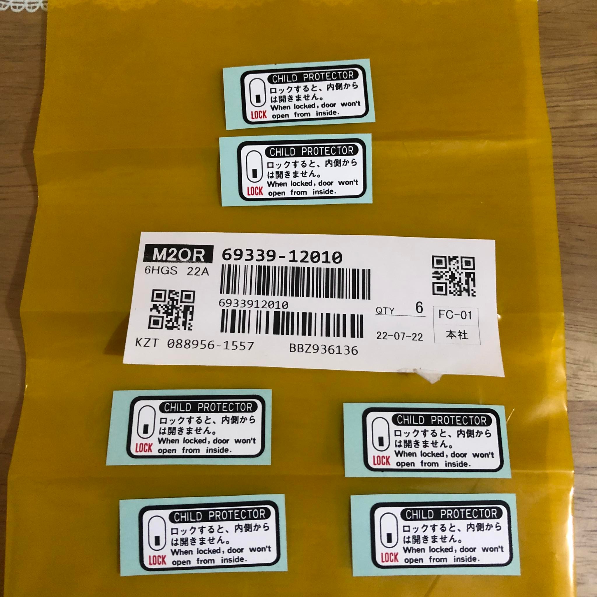 ORIGINAL TOYOTA CHILD'S LOCK DECALS (2 PIECES ONLY) | Lazada PH