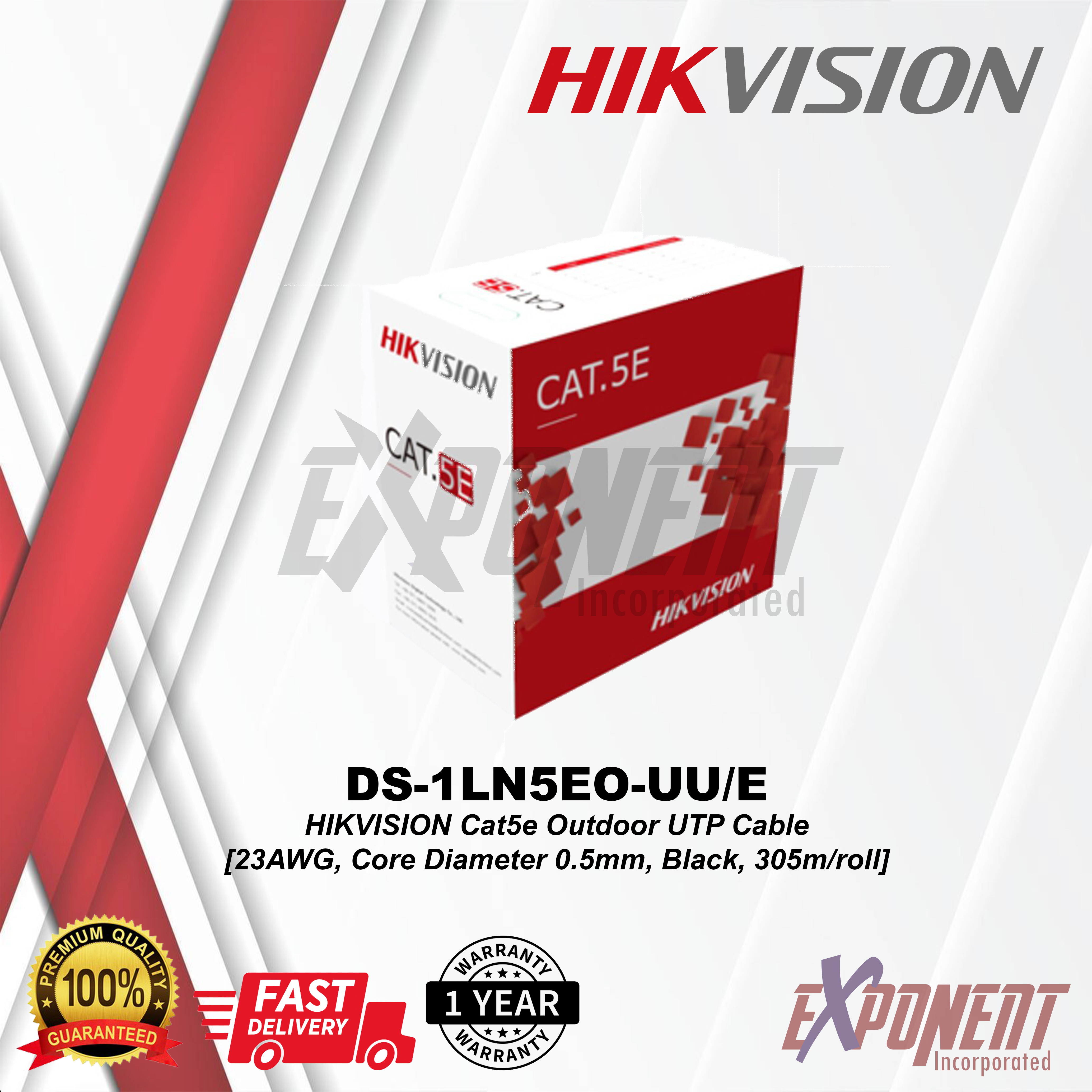 DS-1LN5EO-UU/E - HIKVISION Cat5e Outdoor UTP Cable [23AWG, Core ...