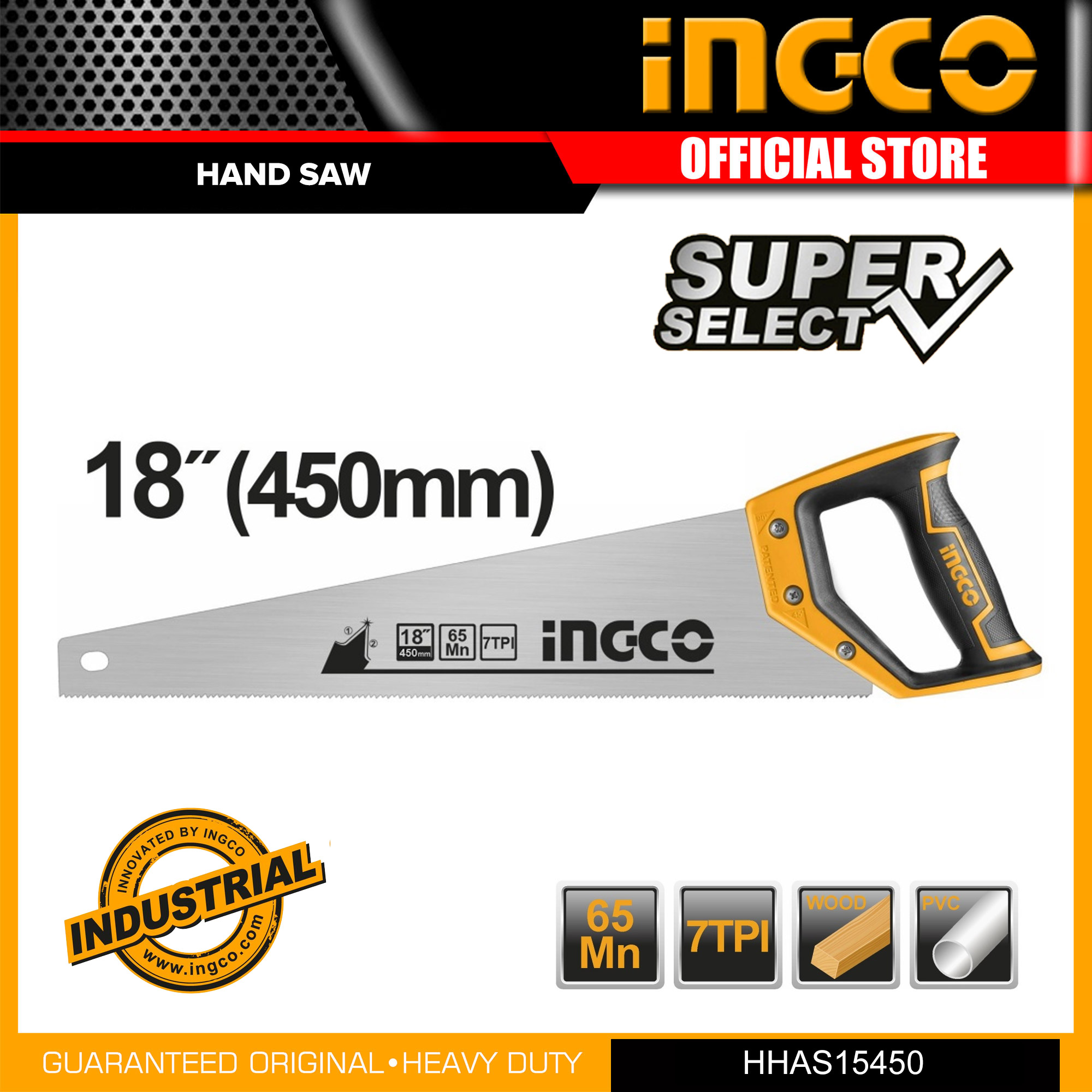 INGCO Industrial Handsaw Hand Saw Lagari 18"/450mm 7TPI SUPER SELECT ...