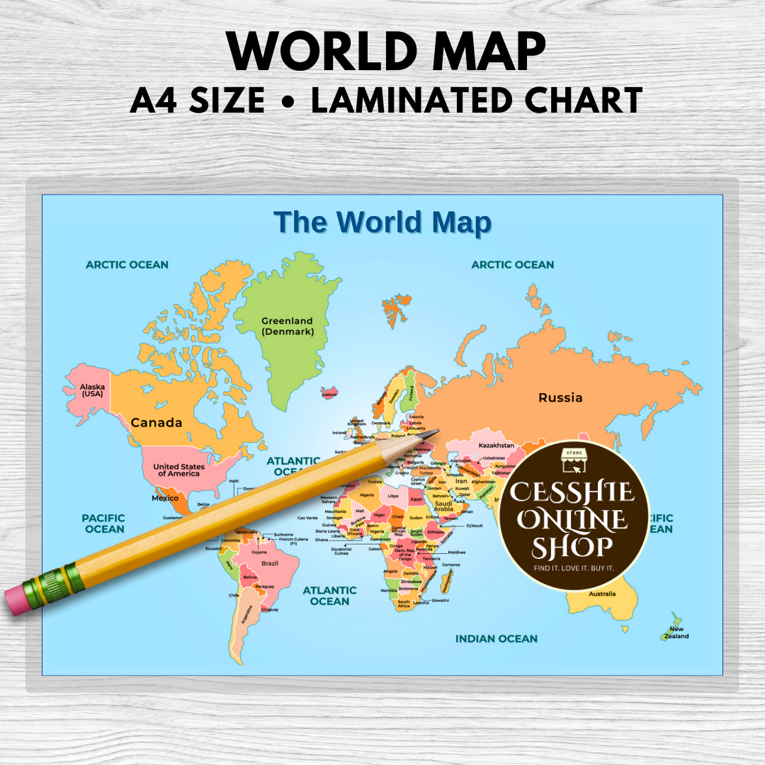 LAMINATED WORLD MAP CHARTS | A4 SIZE CHARTS | EDUCATIONAL LAMINATED ...