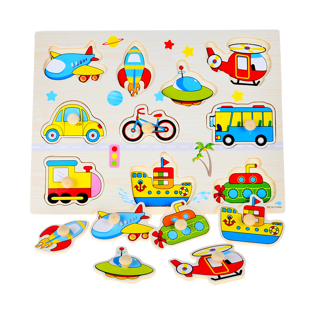Wooden Transportation Vehicles Inset Peg Puzzle Board Educational and ...