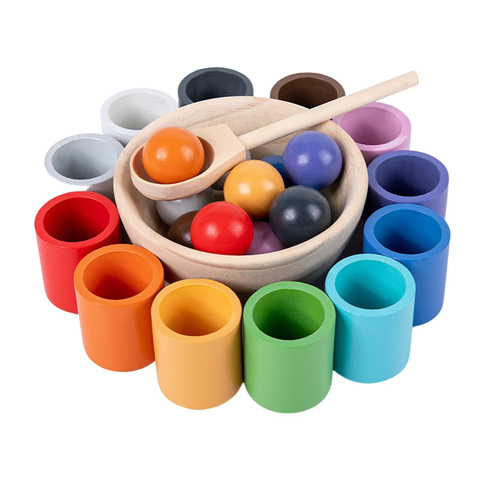 Rainbow Balls in Cups Montessori Toy Wooden Sorter Game 12 Balls Age 1 ...