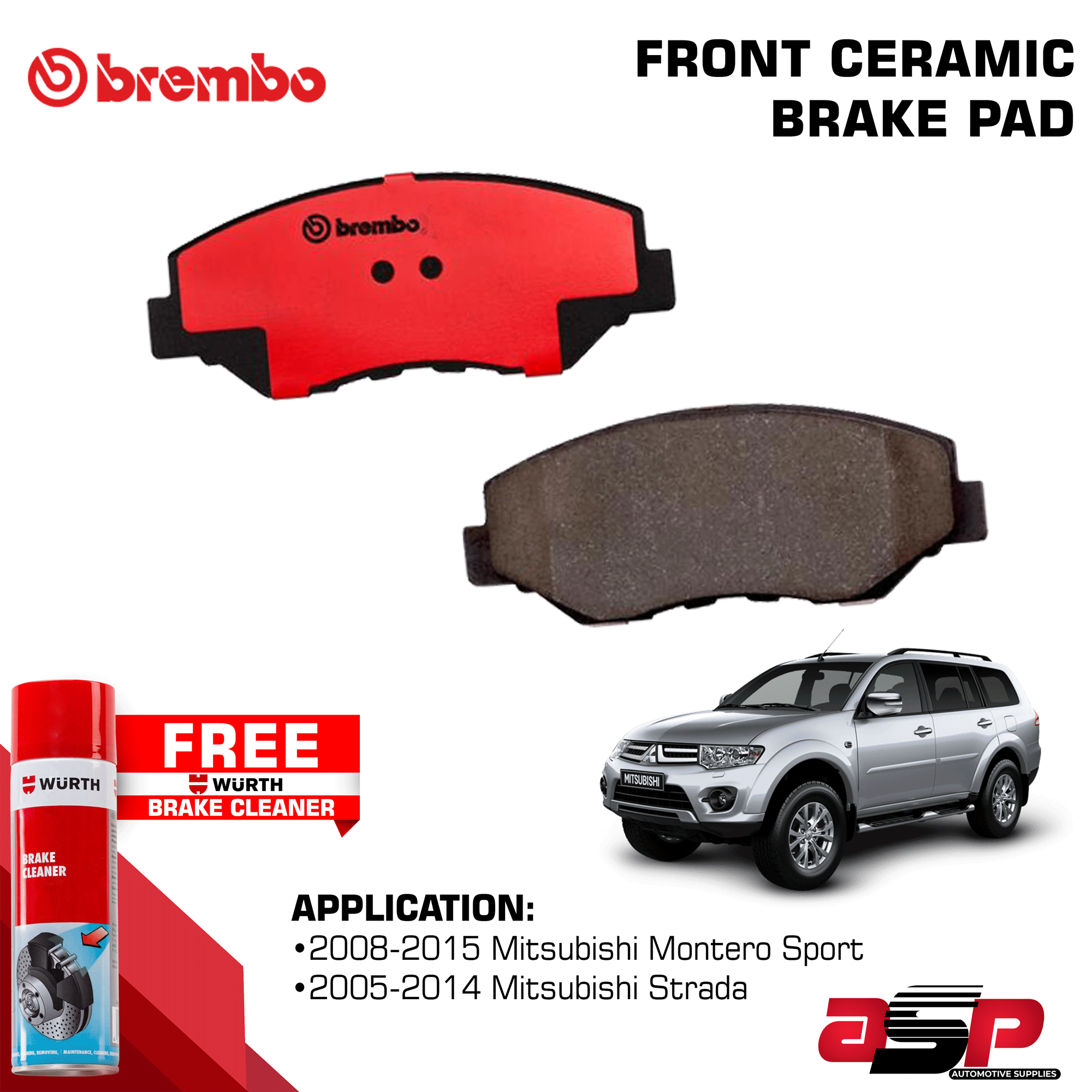 Brembo P54038N Ceramic Front Brake Pads for 2005 - 2015 Mitsubishi Montero Sport (Montero Gen 2 ...