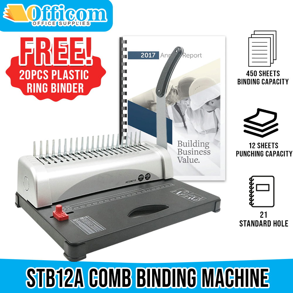 Officom STB12A A4 Size Comb Binding Machine Heavy Duty Binder 450s Binding Capacity with GIFT ...