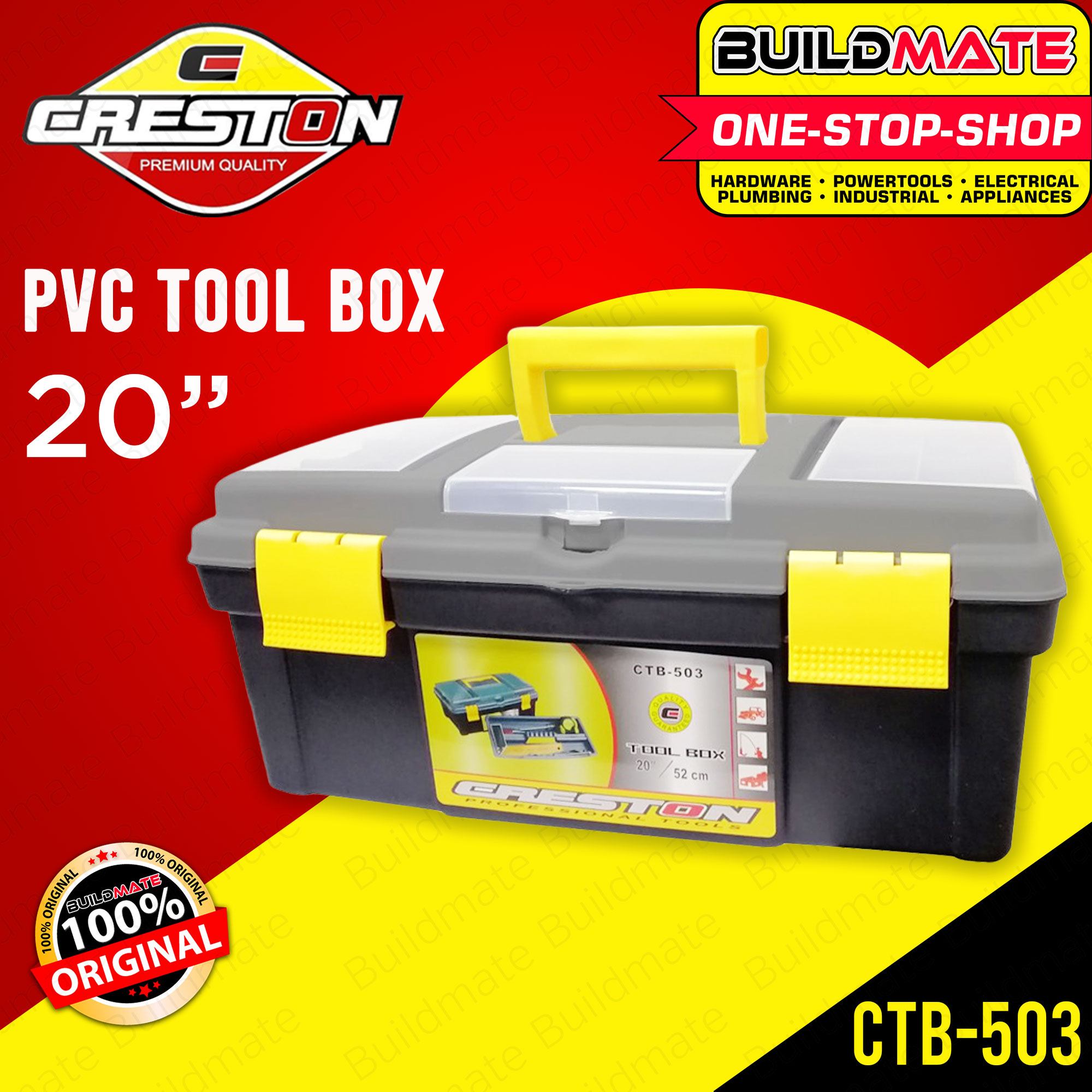 BUILDMATE Creston PVC Tool Box 20" Inch Organizer Toolbox Plastic ...